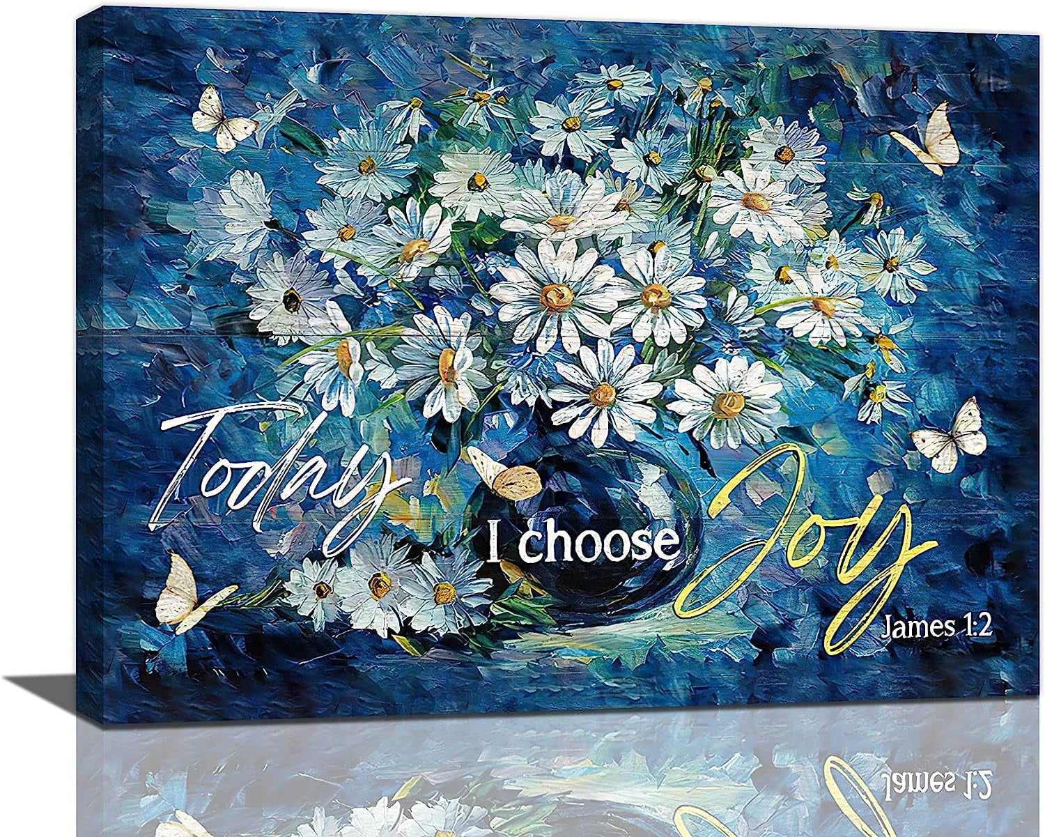 Farmhouse Navy Blue Daisy Flower Decor Wall Art Rustic Floral Butterfly ...