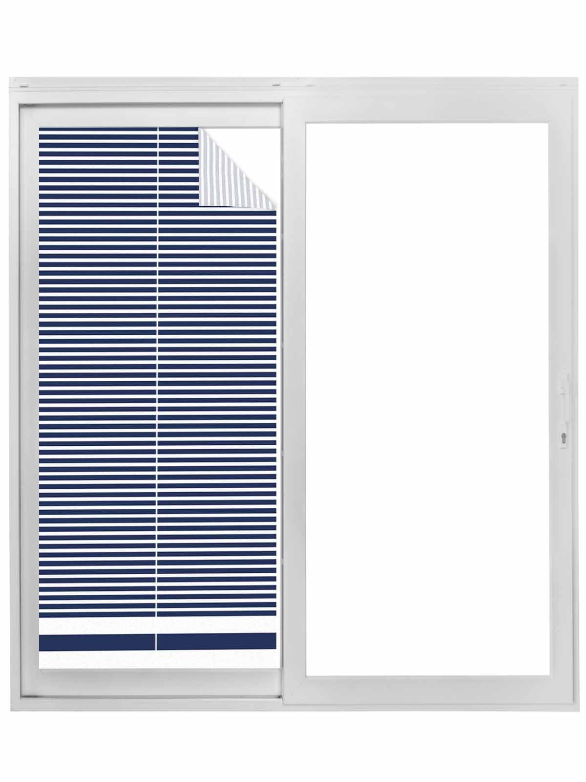 Farmhouse Navy Blue White Striped Window Privacy Film, Modern Stripes ...