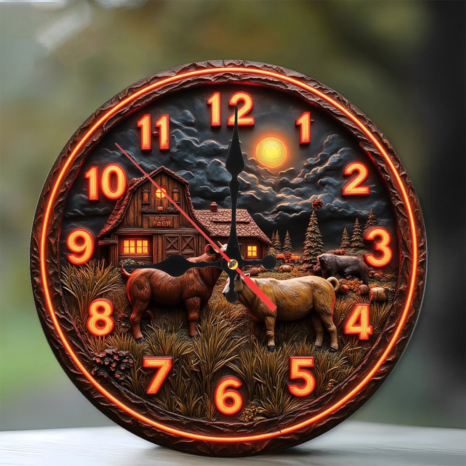 Farmhouse Neon Clock Wall Decor 10-Inch Silent Wooden Wall Clock ...