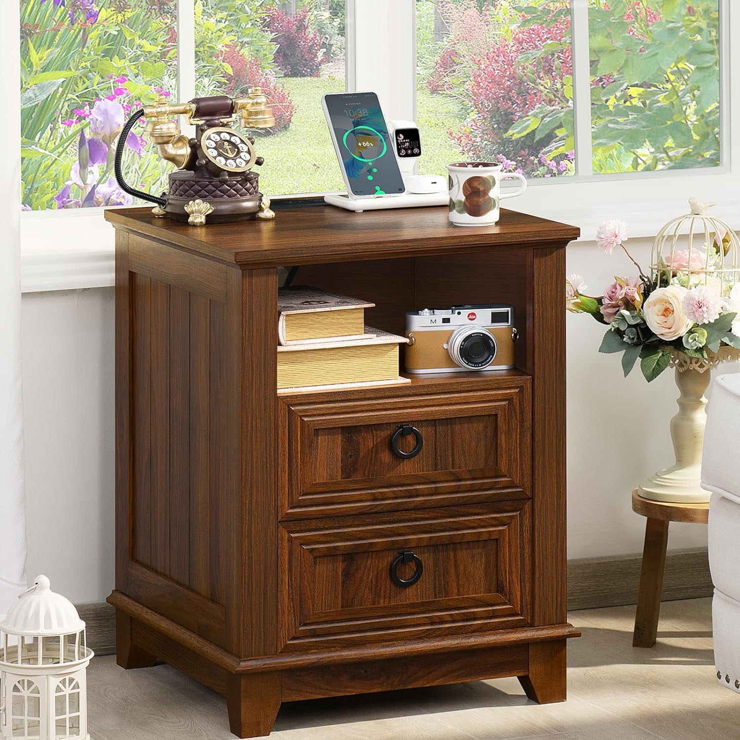 Farmhouse Night Stand 18" End with 3 Drawer Metal Handle Dresser for ...