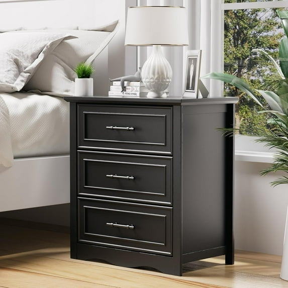 Farmhouse Nightstand, 28 Inch Wide End Table with 3 Large Drawers ...