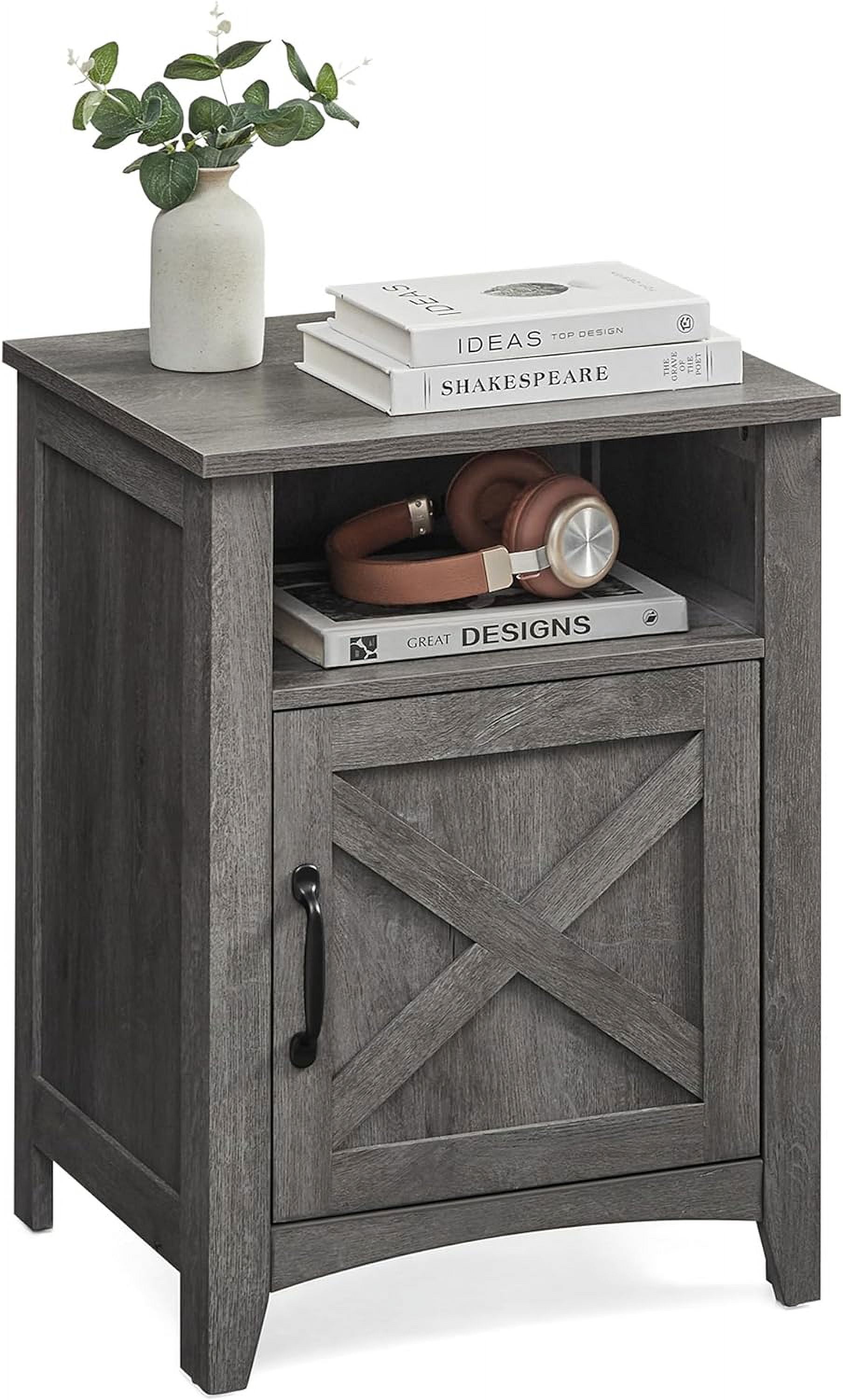 Farmhouse Nightstand with Barn Door, Bedside Table with Storage, Side ...