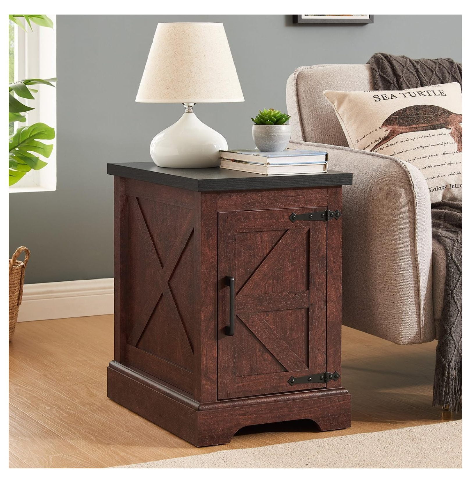 Farmhouse Nightstand with Barn Door, Rustic End Table, Bedside Table ...