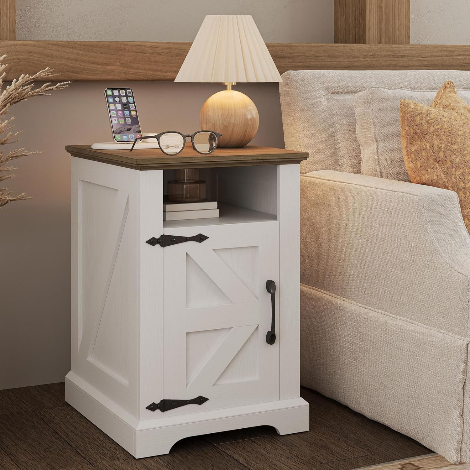Farmhouse Nightstand with Charging Station, Ric Night Stand with Barn ...