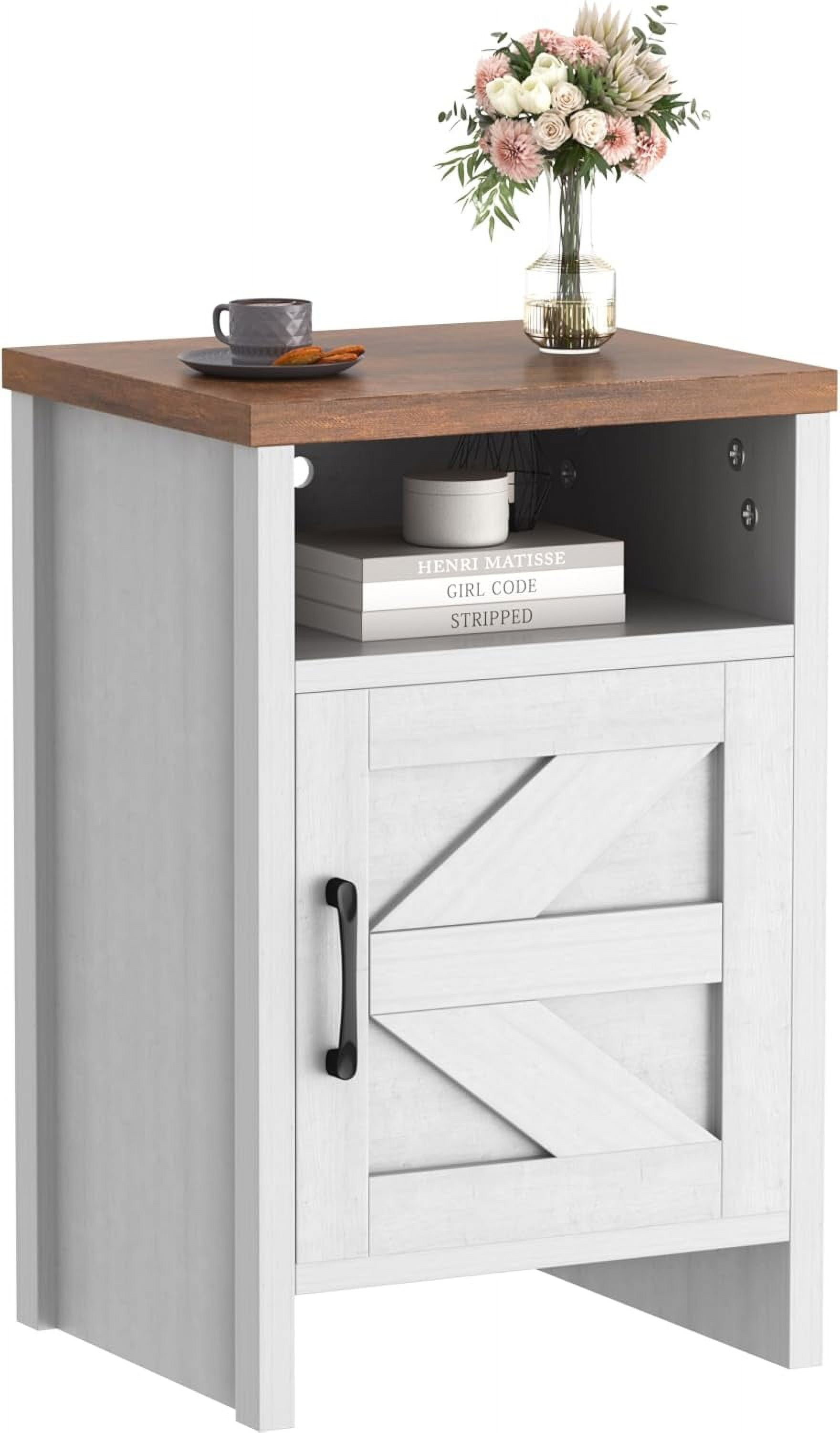 Farmhouse Nightstand, Modern Bedside Table with Barn Door and Shelf ...