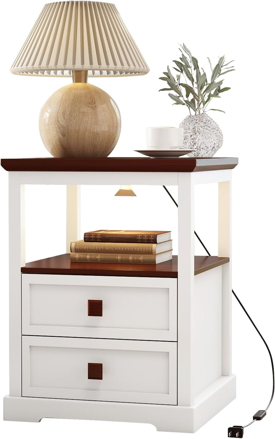 Farmhouse Nightstand, Night Stand with Drawers, White Bedside Table ...