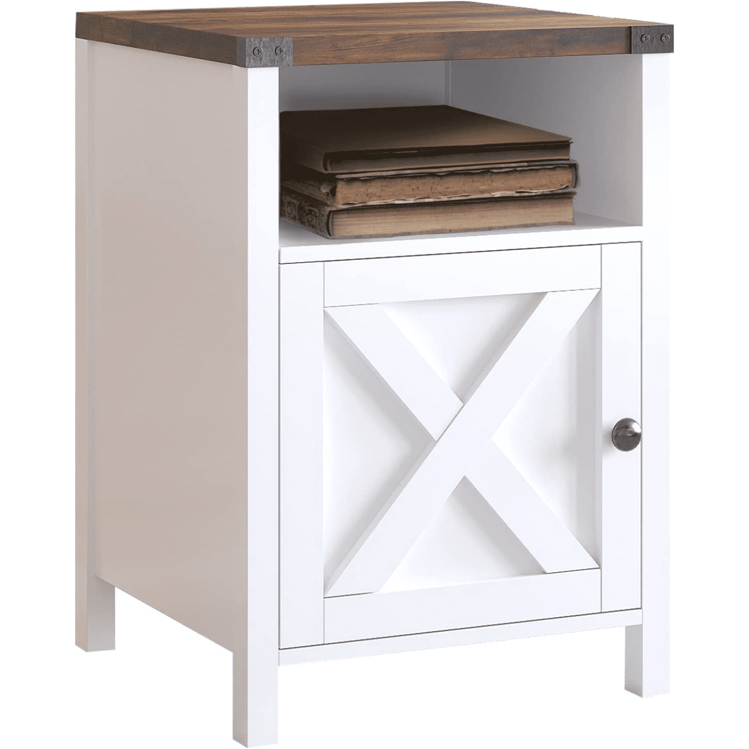 Farmhouse Nightstand Side Table End Table with Barn Door and Shelf ...