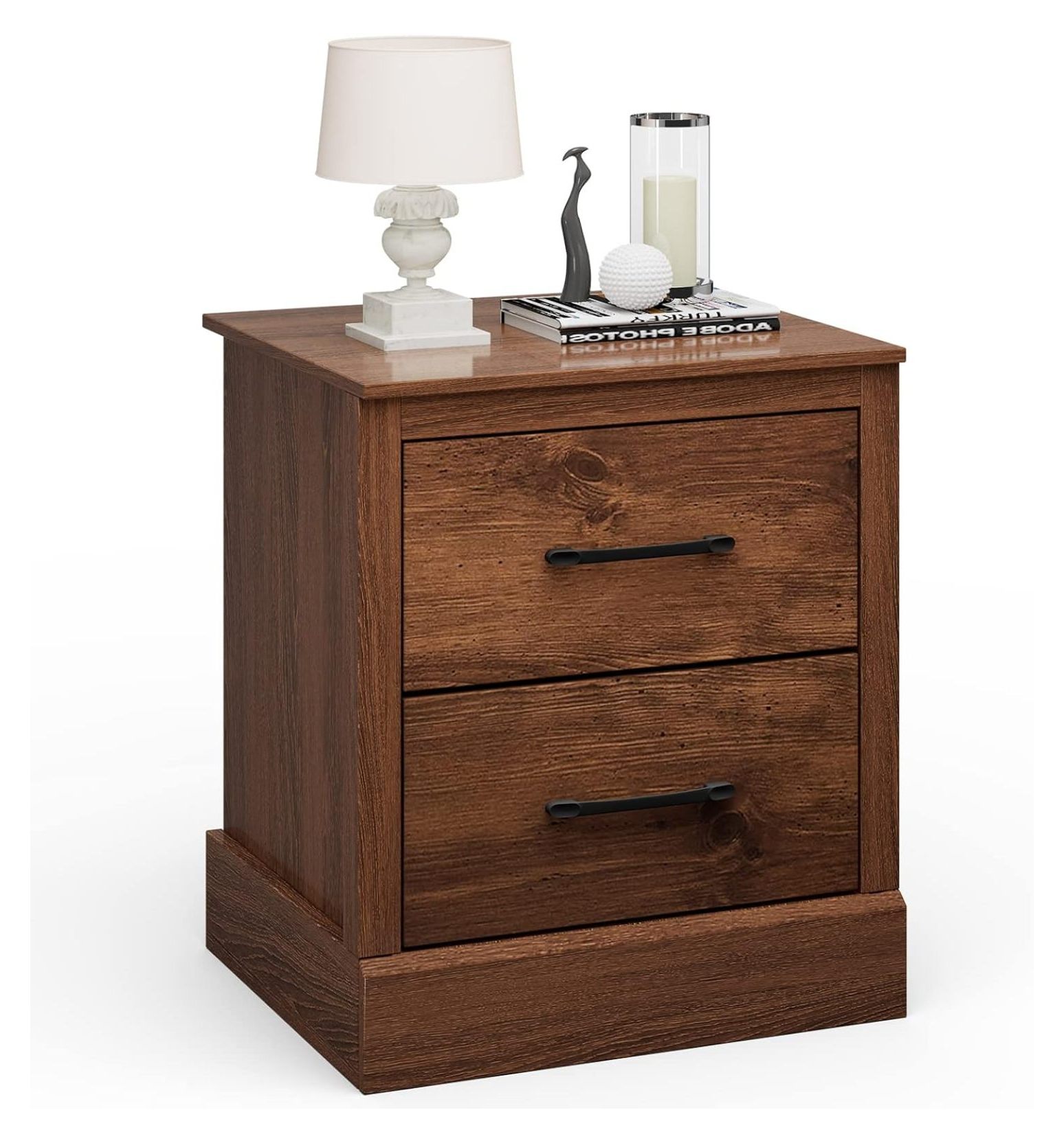 Farmhouse Nightstand, Wood Bedside Table with 2 Storage Drawers ...