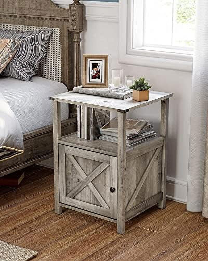 Farmhouse Nightstand Wooden End Table Rustic Bedside Table with ...