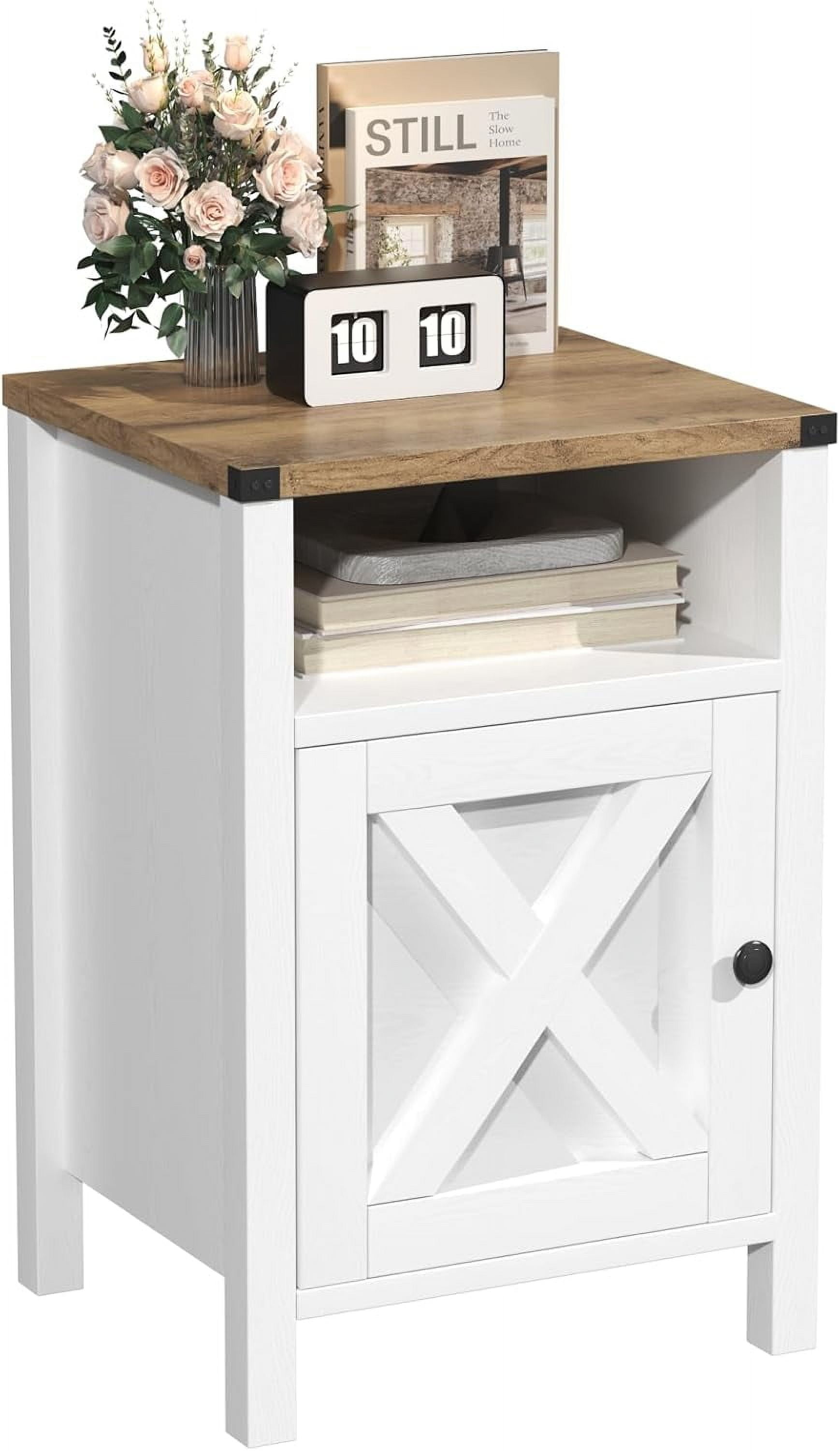 Farmhouse Nightstand with Barn Door, Rustic Vintage Side End Table with ...