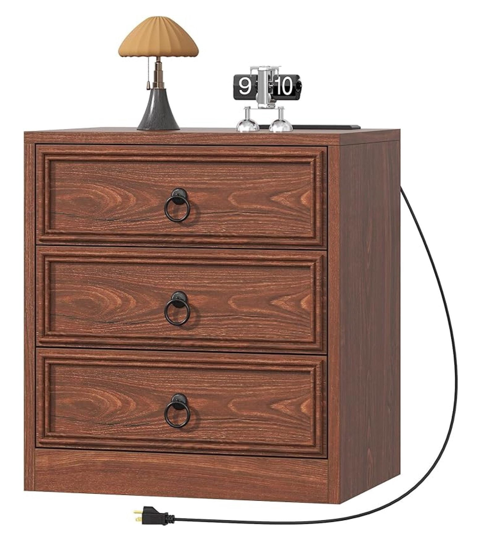 Farmhouse Nightstand with Charging Station, 21.7" Wide End Table, 3 ...