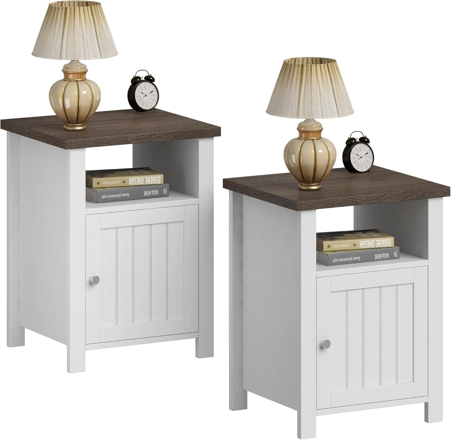 Farmhouse Nightstands Set of 2, Rustic Vintage End Side Table with ...