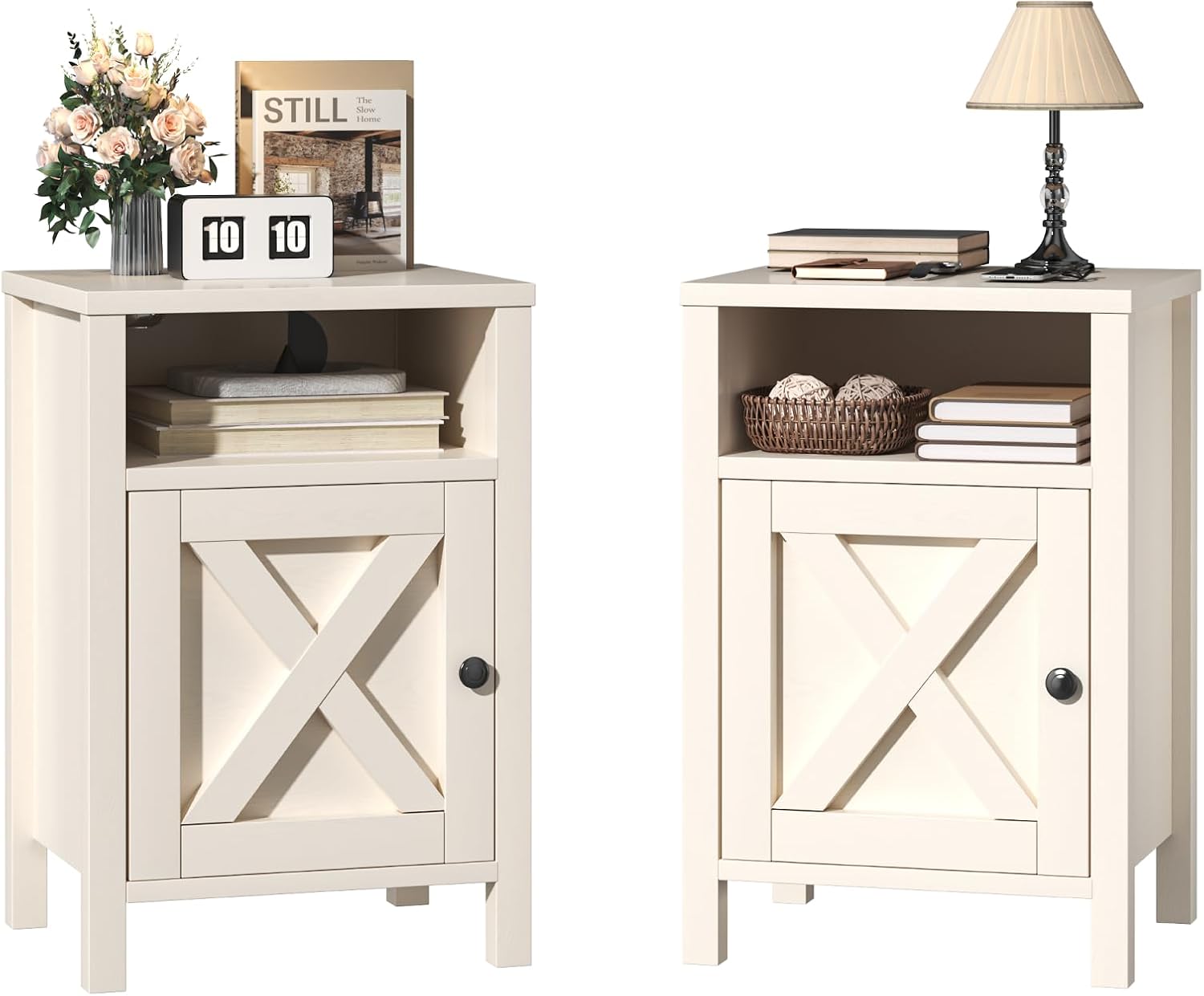 Farmhouse Nightstands Set of 2, Rustic Vintage Side End Table with ...