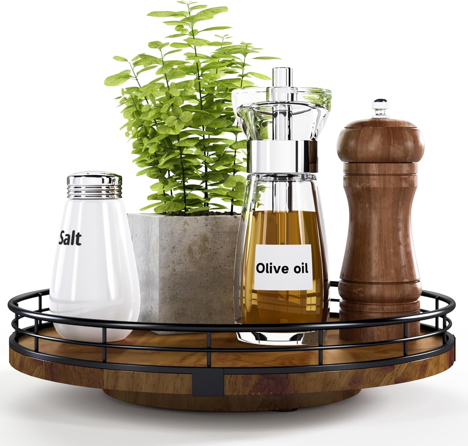 Farmhouse Oak 10" Lazy Susan Turntable Organizer for Cabinet, Round Wooden Lazy Susan ...