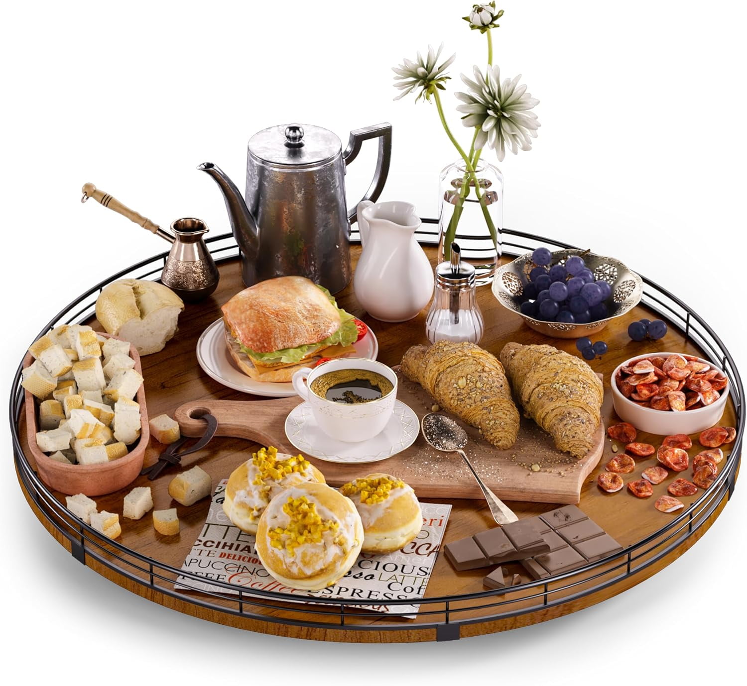 Farmhouse Oak 13" Lazy Susan Turntable Organizer for Cabinet, Round Wooden Lazy Susan ...