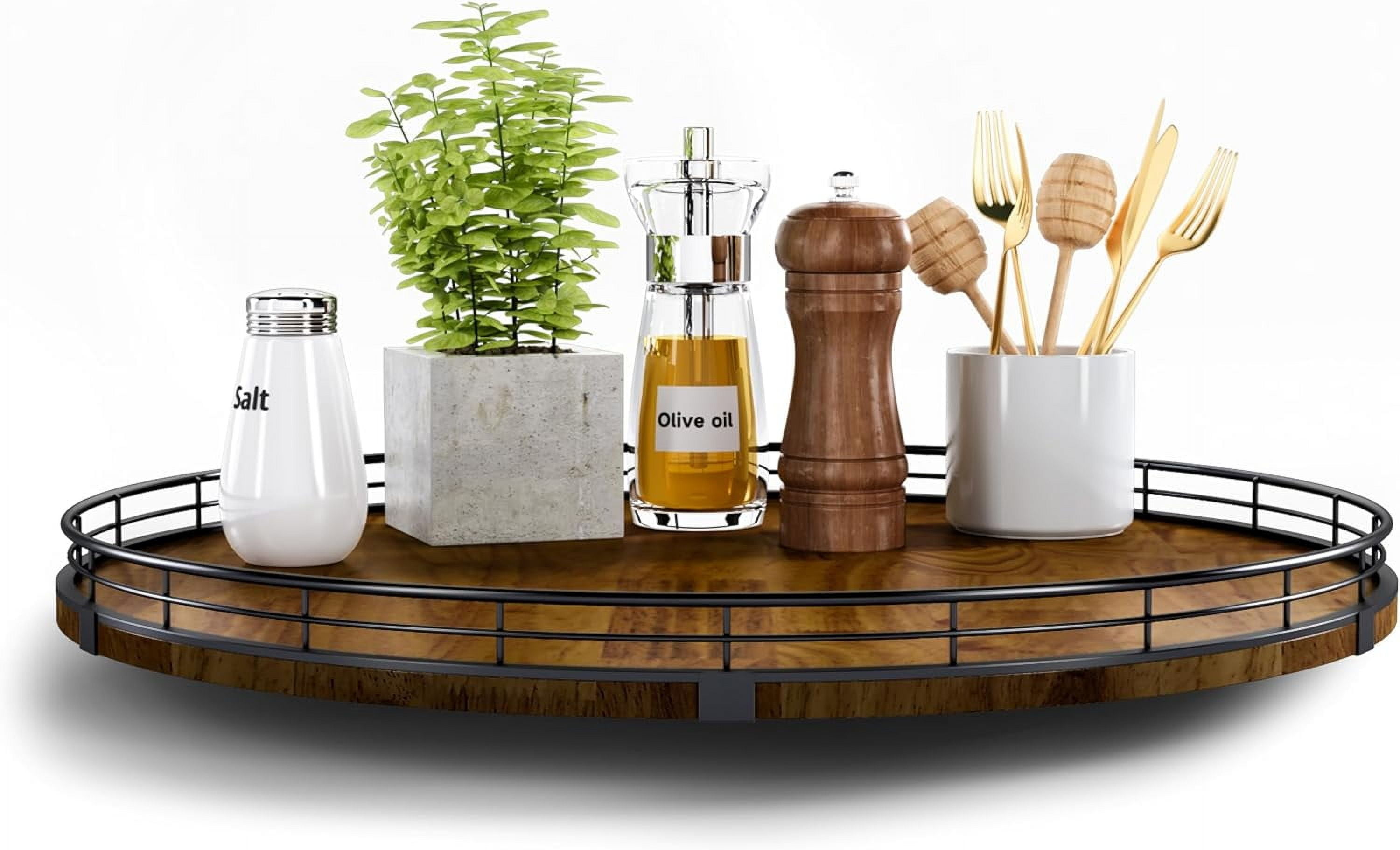 Farmhouse Oak 24" Lazy Susan Turntable Organizer for Cabinet, Round Wooden Lazy Susan ...