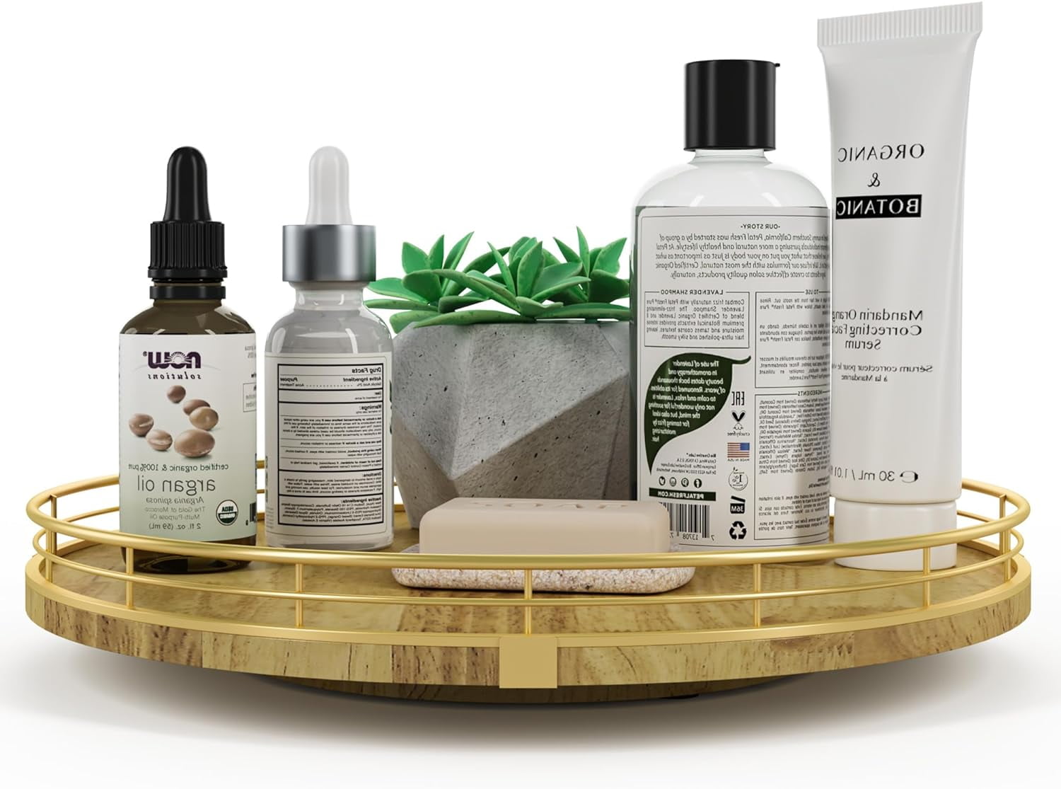 Farmhouse Oak 24" Lazy Susan Turntable Organizer for Cabinet, Round Wooden Lazy Susan ...