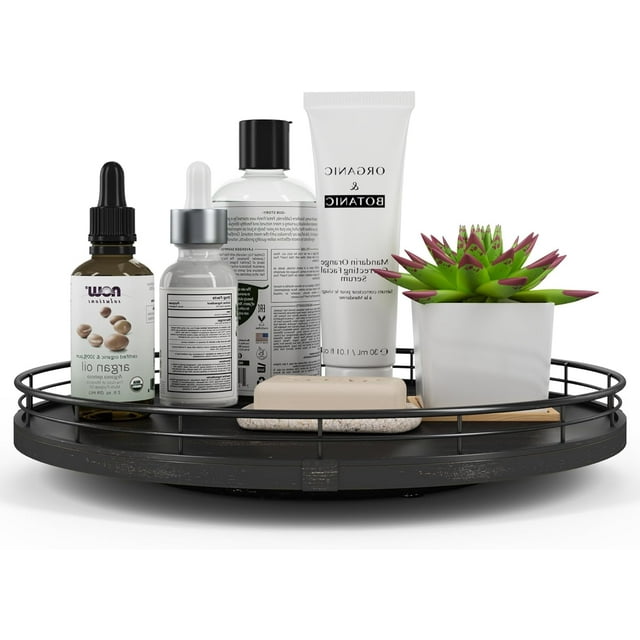 Farmhouse Oak 24" Lazy Susan Turntable Organizer for Cabinet, Round Wooden Lazy Susan ...