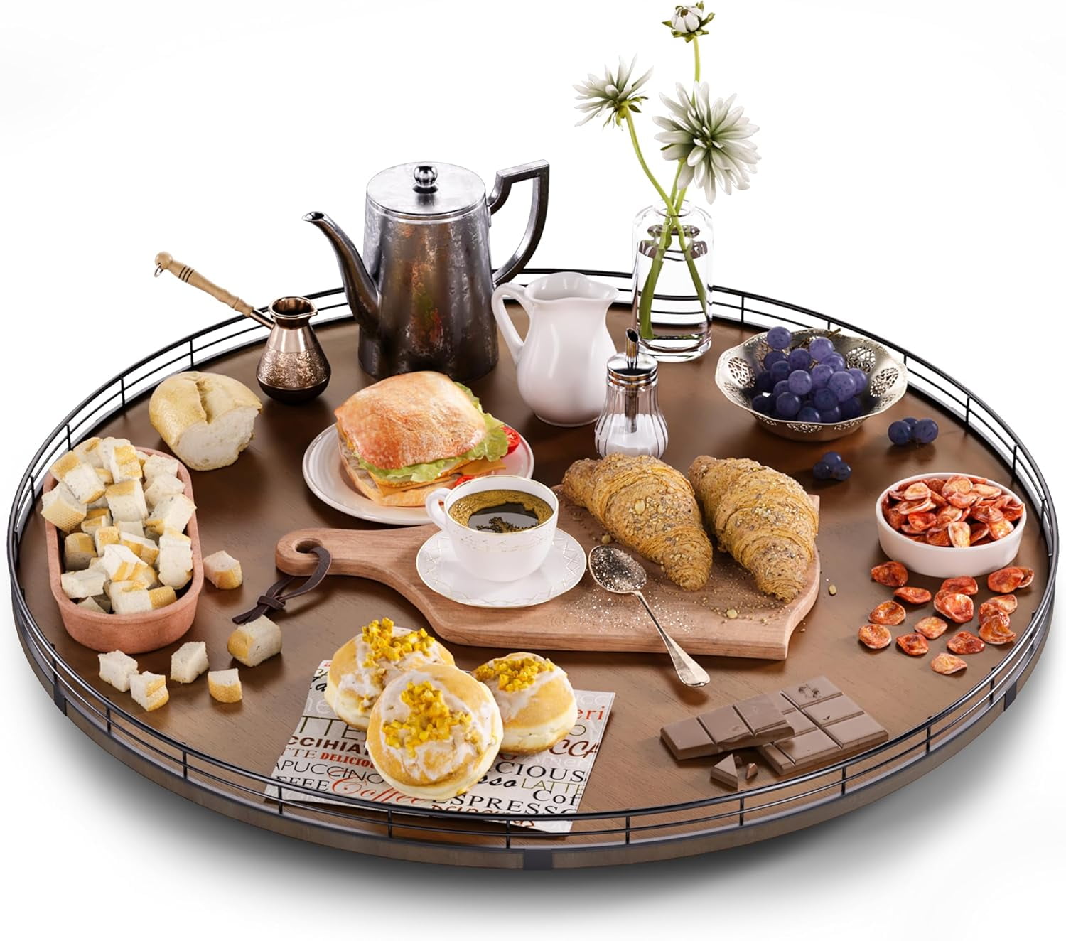 Farmhouse Oak 24" Lazy Susan Turntable Organizer for Cabinet, Round Wooden Lazy Susan ...