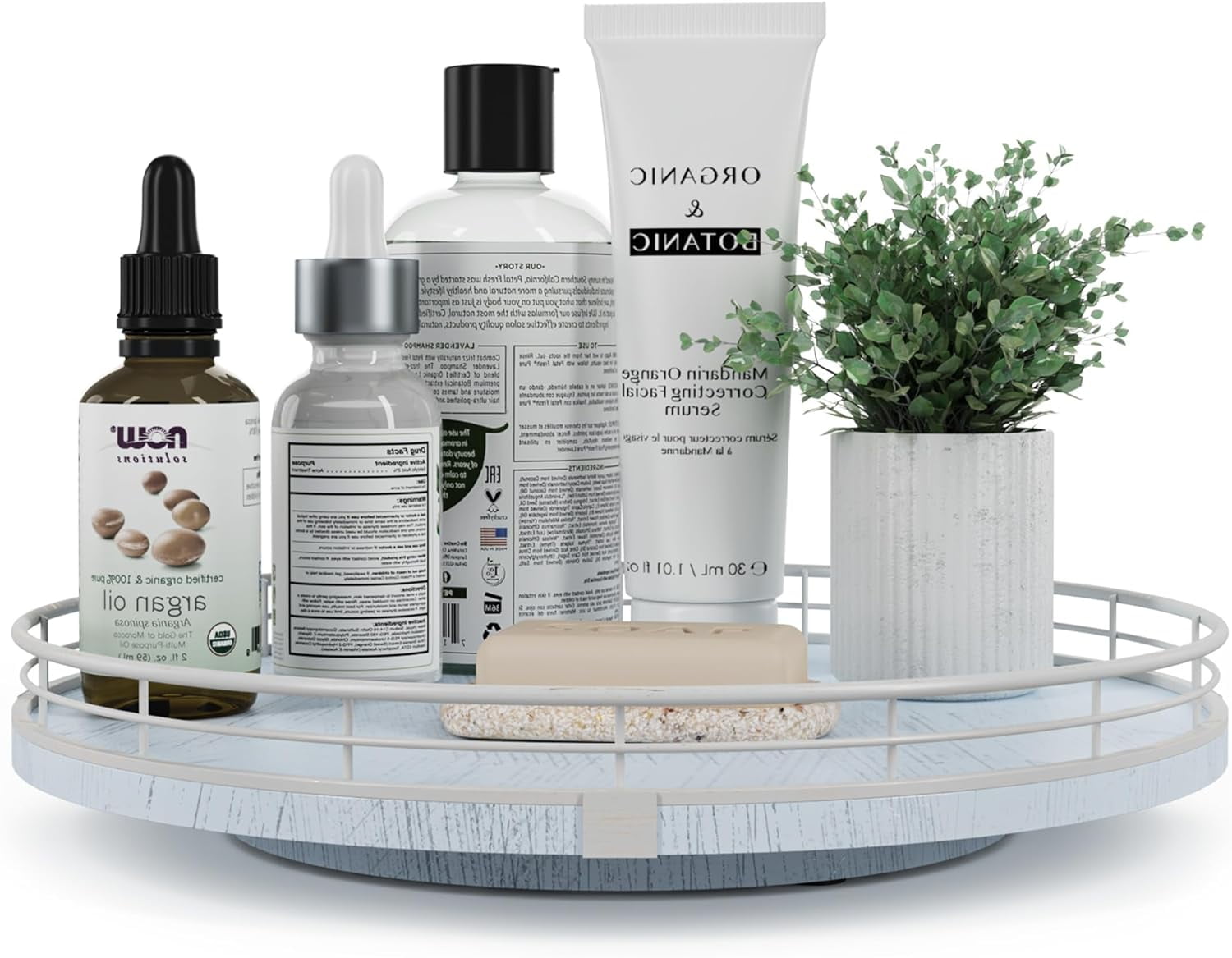 Farmhouse Oak 24" Lazy Susan Turntable Organizer for Cabinet, Round Wooden Lazy Susan ...