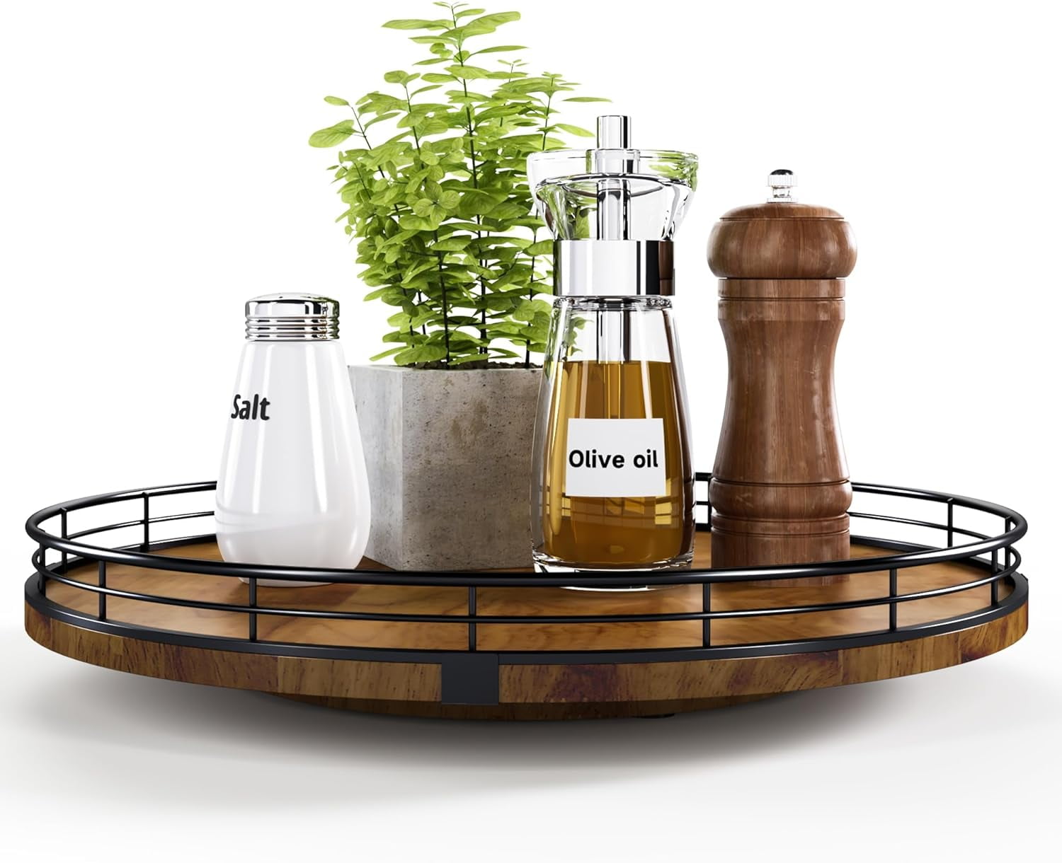 Farmhouse Oak 24" Lazy Susan Turntable Organizer for Cabinet, Round Wooden Lazy Susan ...