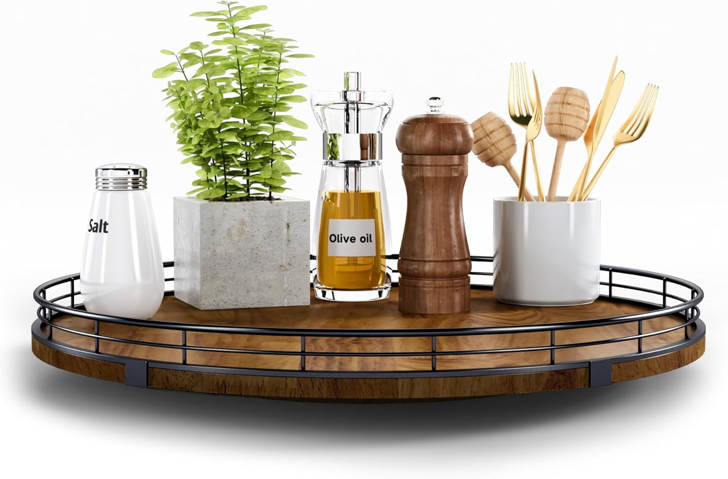 Farmhouse Oak Susan Turntable Organizer for Cabinet, Round Wooden Lazy Susan Organization and ...