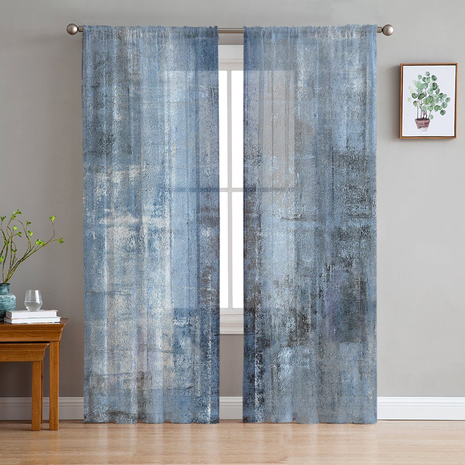 Farmhouse Oil Painting Texture Abstract Art Sheer Curtains for Living ...