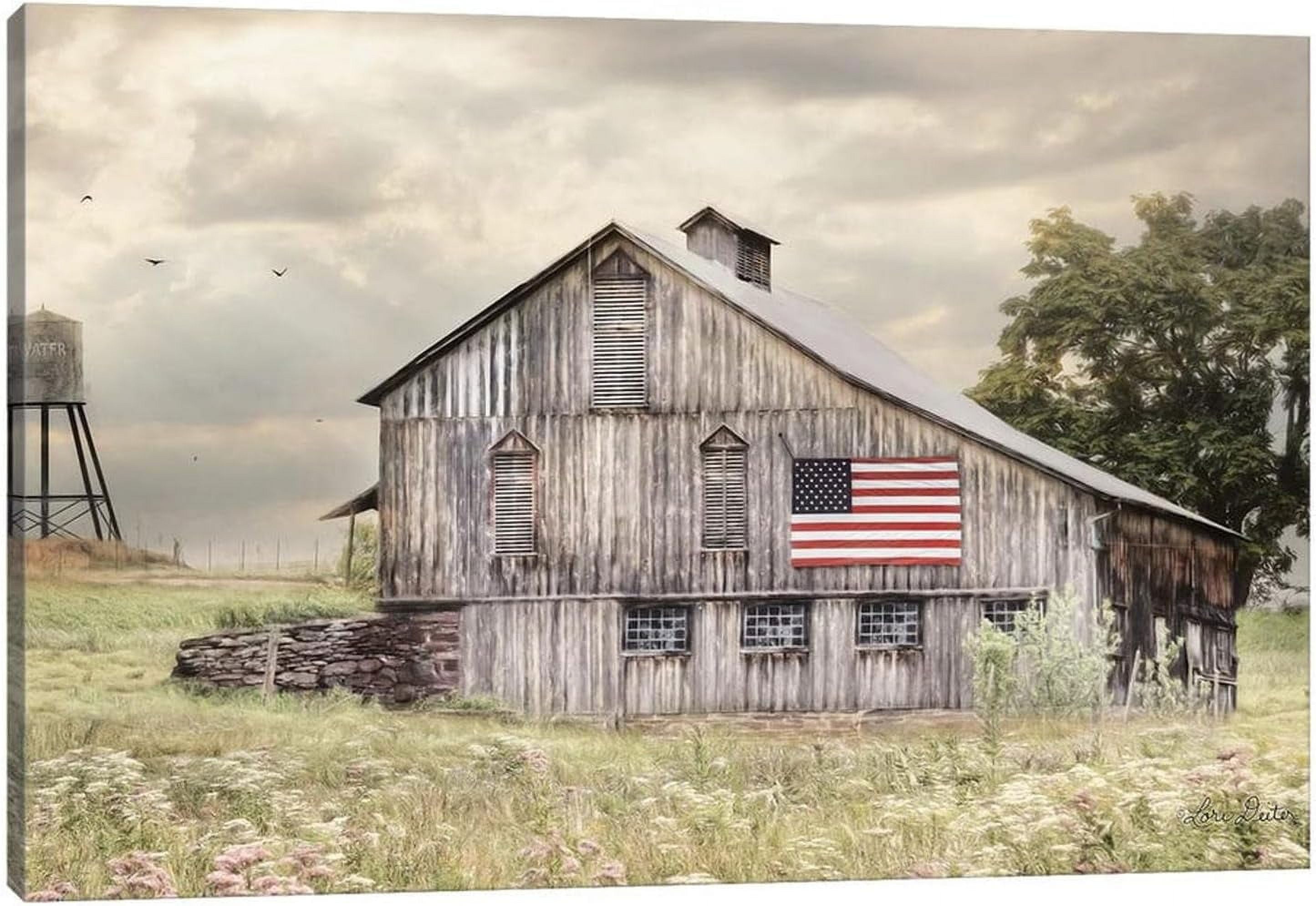 Farmhouse Old Barn Canvas Wall Art, Farmhouse with USA Flag Pictures ...