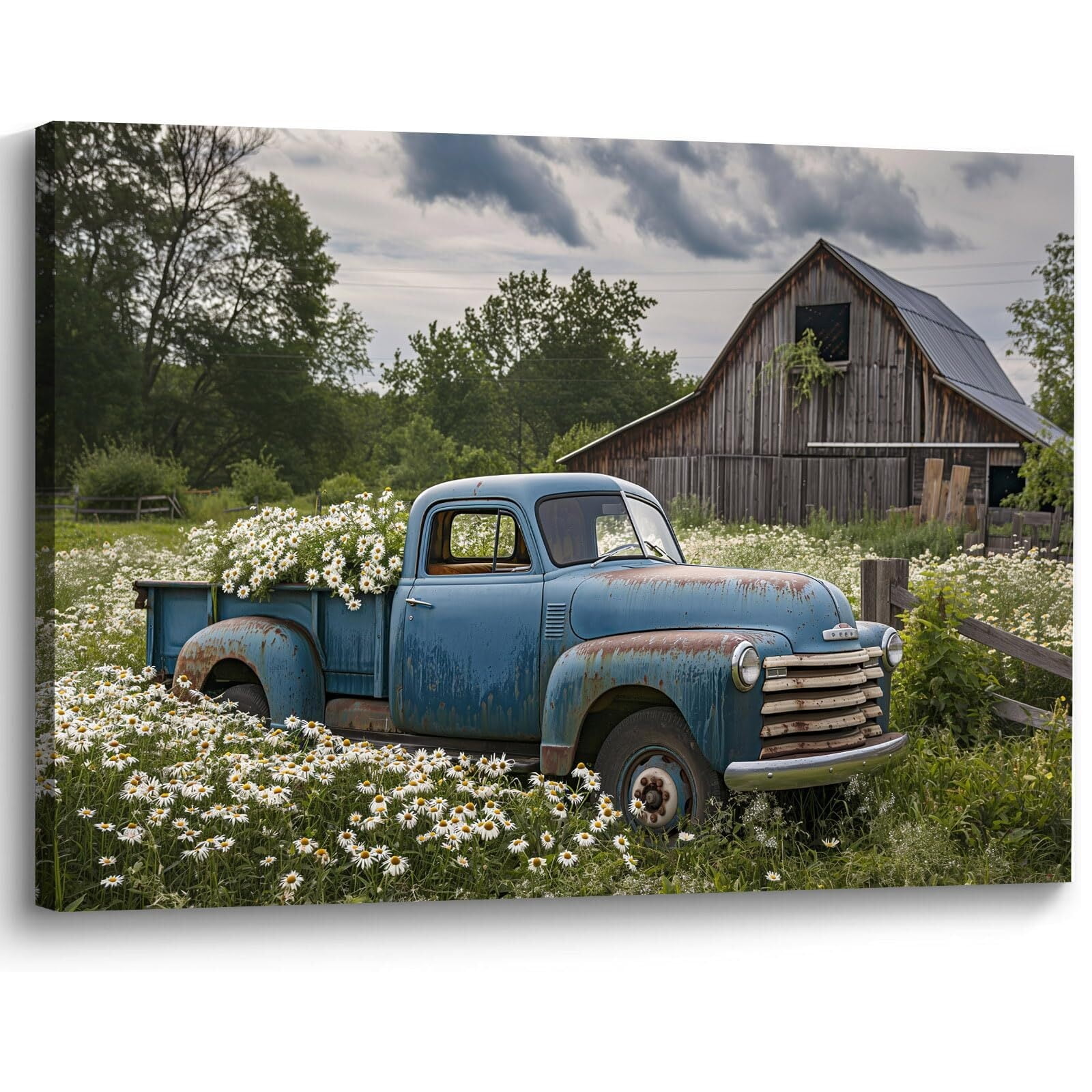 Farmhouse Old Truck Canvas Wall Art Blue Truck Picture Farmhouse Wall ...