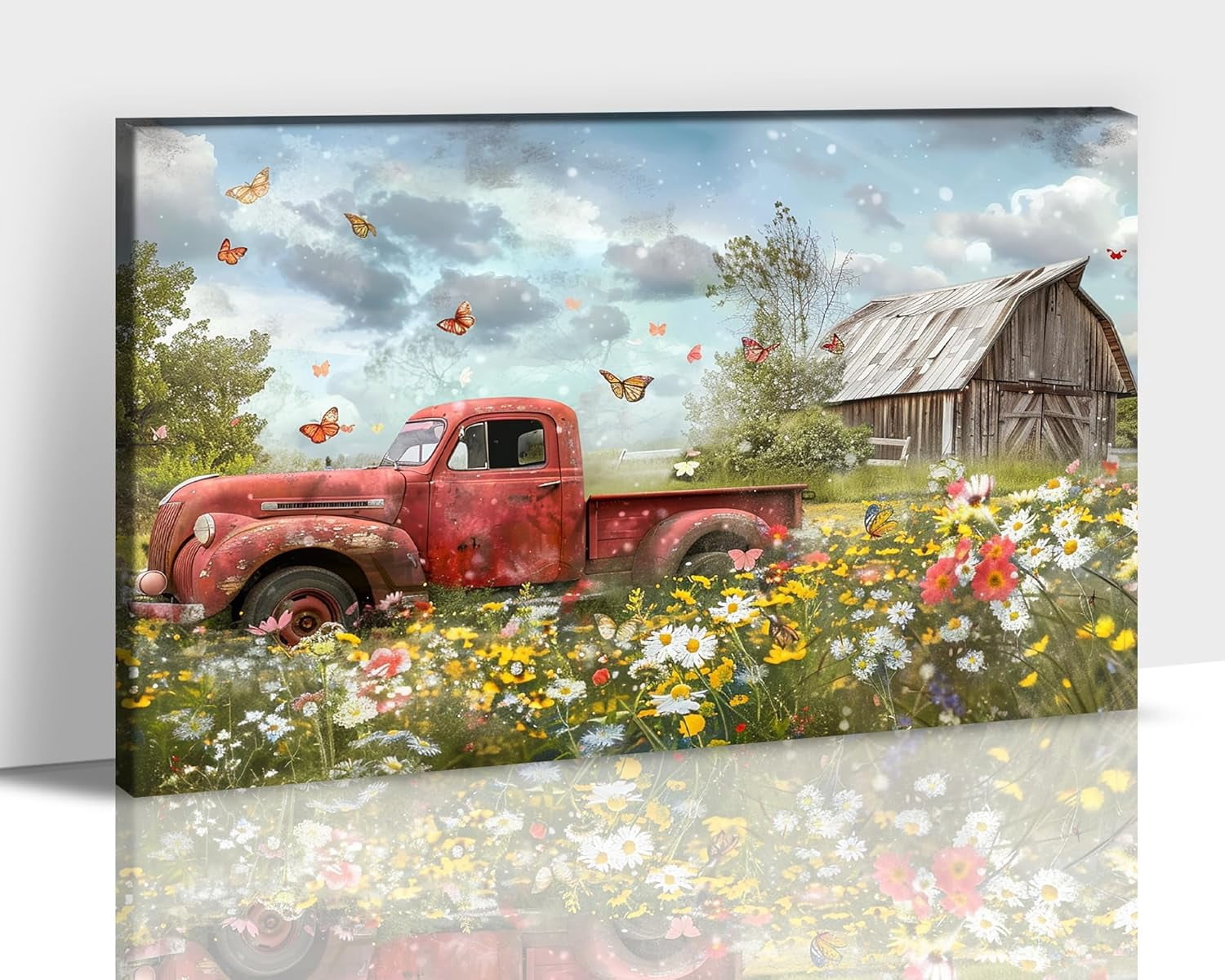 Farmhouse Old Truck Wall Art Home Farmhouse Decor, Blue Truck Canvas ...