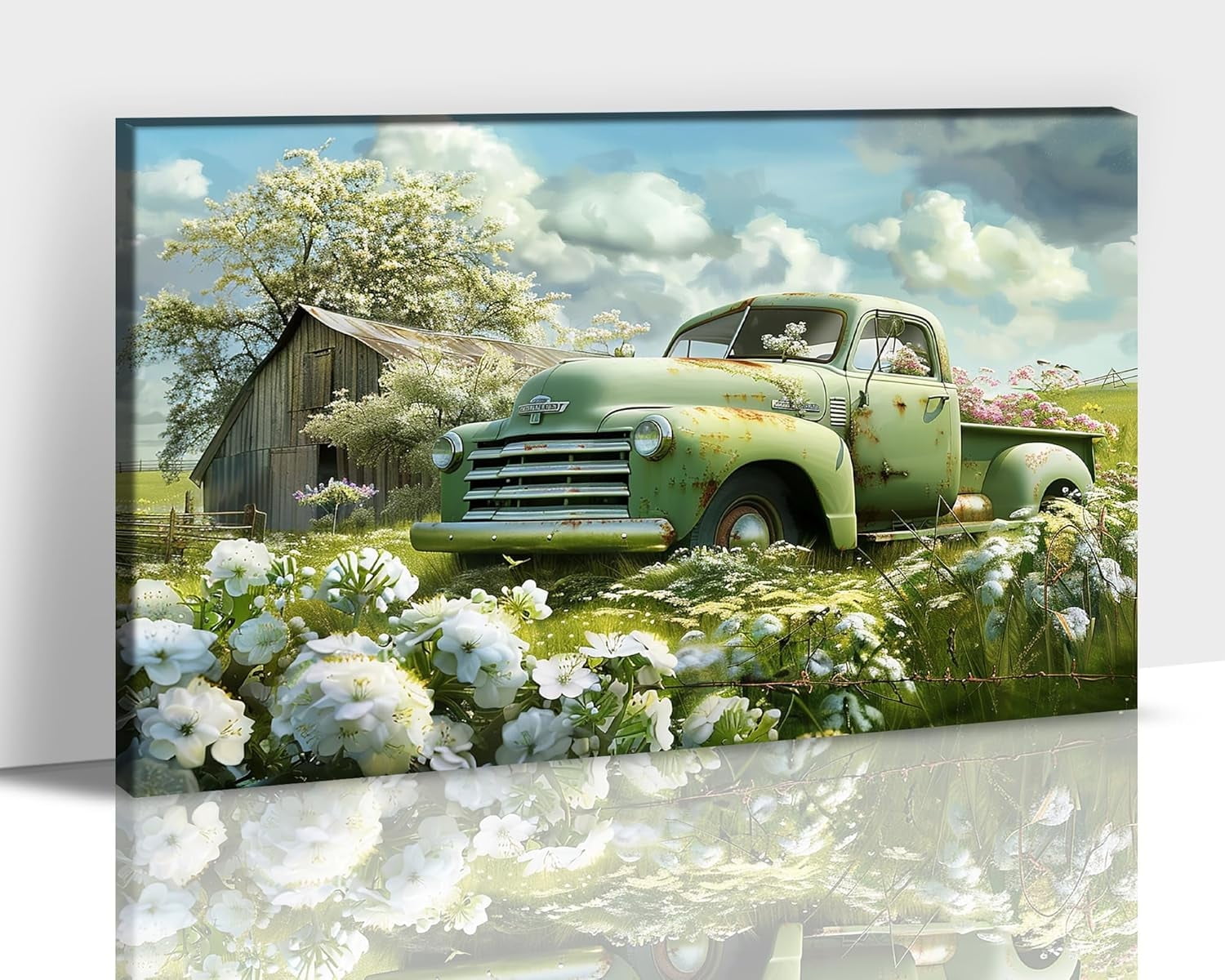 Farmhouse Old Truck Wall Art Home Farmhouse Decor, Blue Truck Canvas ...