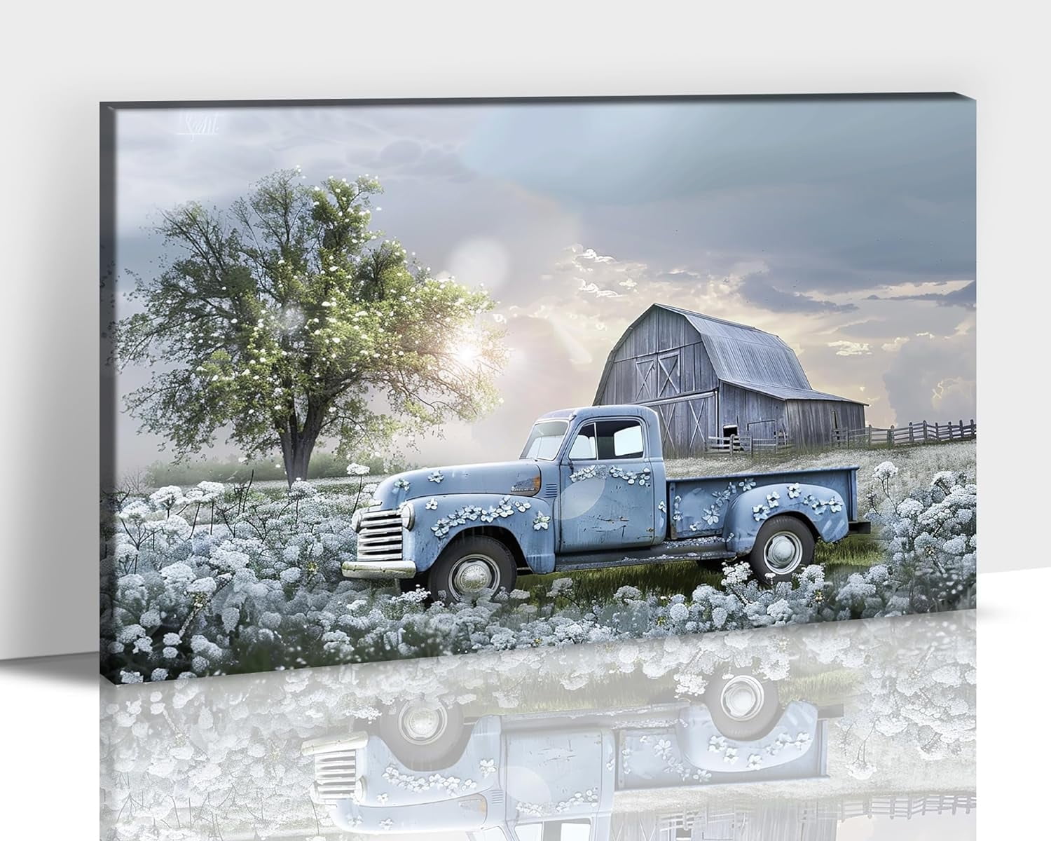 Farmhouse Old Truck Wall Art Home Farmhouse Decor, Blue Truck Canvas ...