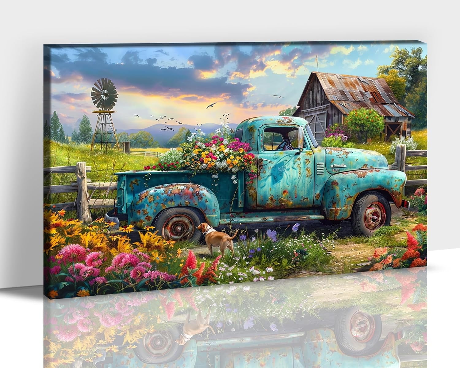 Farmhouse Old Truck Wall Art Home Farmhouse Decor, Blue Truck Canvas ...