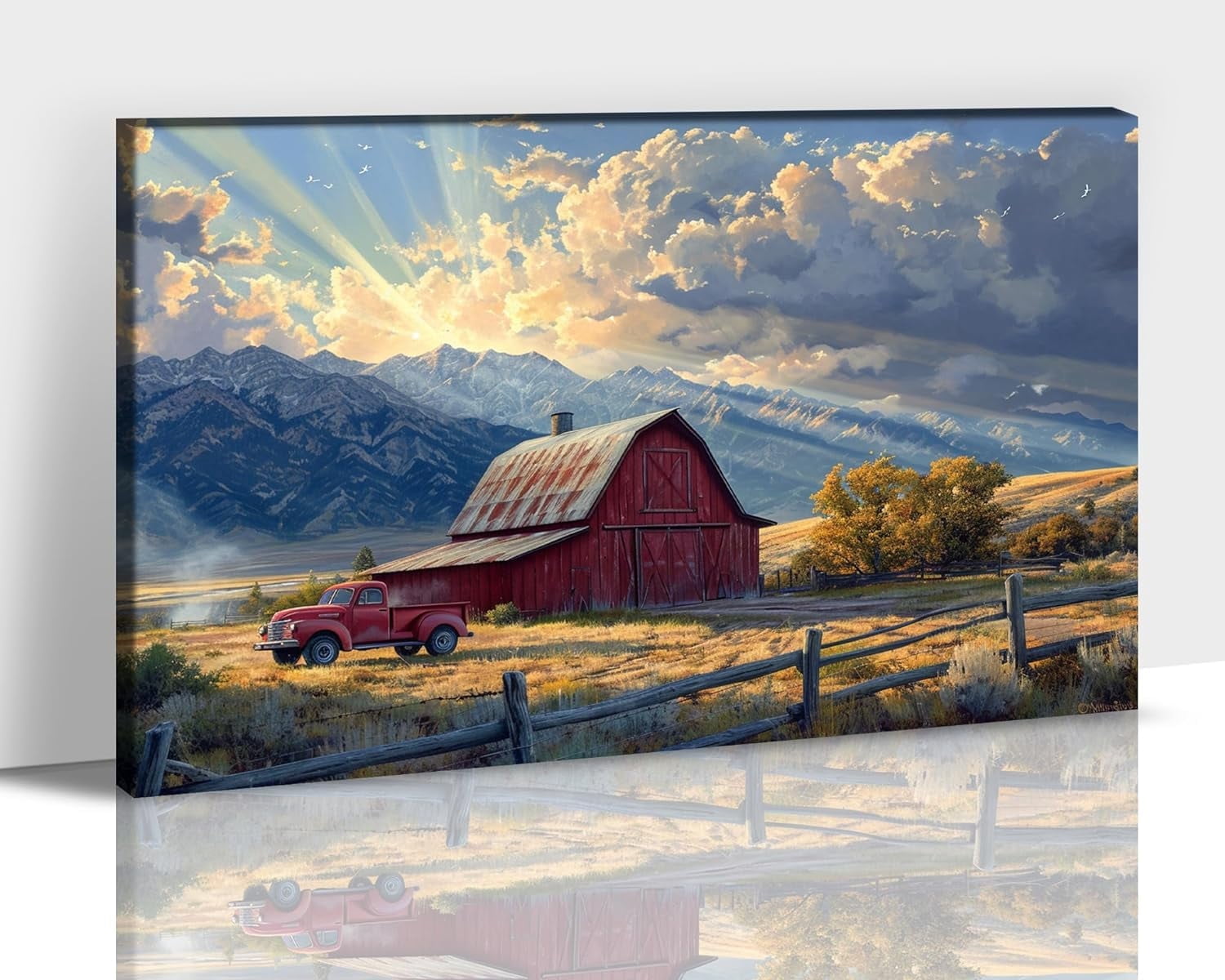 Farmhouse Old Truck Wall Art Home Farmhouse Decor, Blue Truck Canvas ...