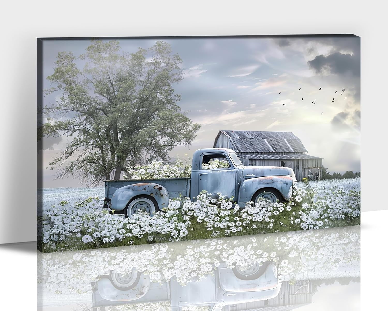 Farmhouse Old Truck Wall Art Home Farmhouse Decor, Blue Truck Canvas ...