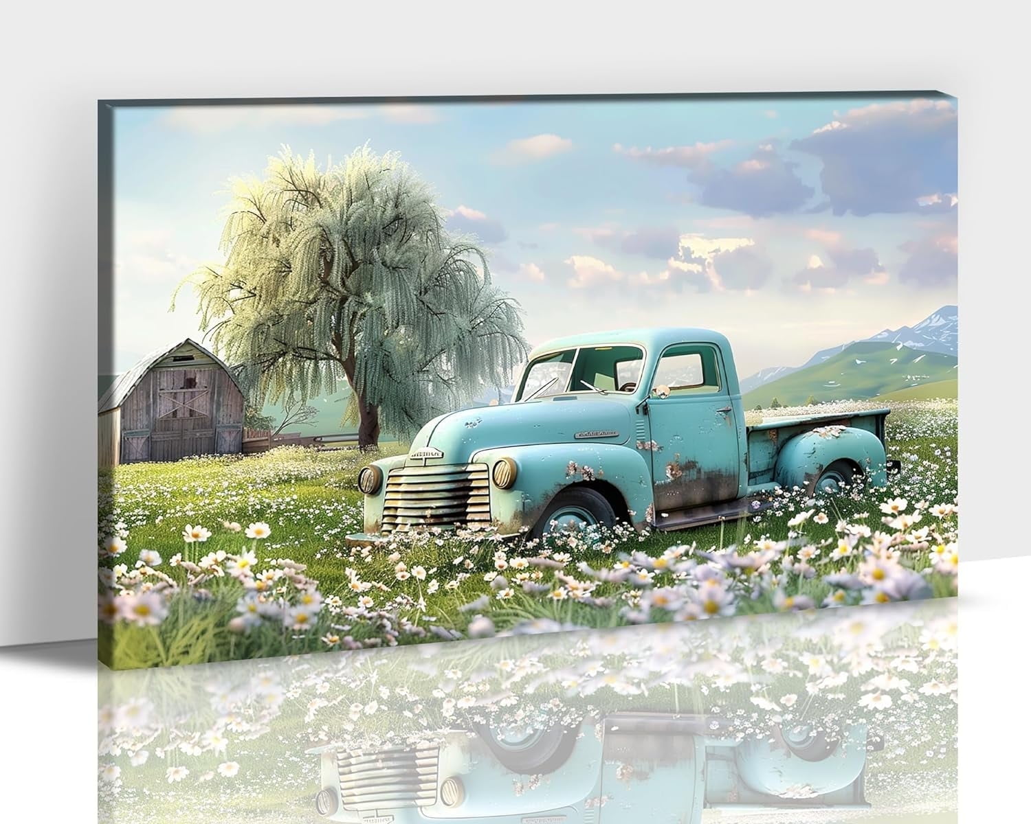 Farmhouse Old Truck Wall Art Home Farmhouse Decor, Blue Truck Canvas ...