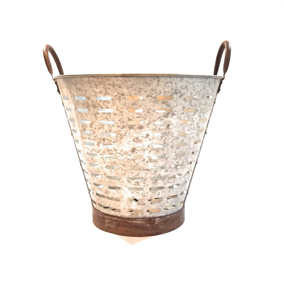 Farmhouse Olive Bucket Galvanized Metal Bucket Rustic Planter-Large ...