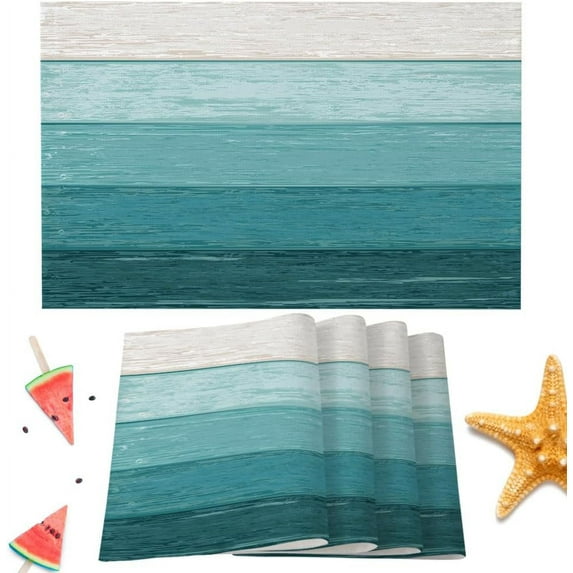 Farmhouse Ombre Turquoise Wood Placemats Set of 4 Washable Table Mats ...