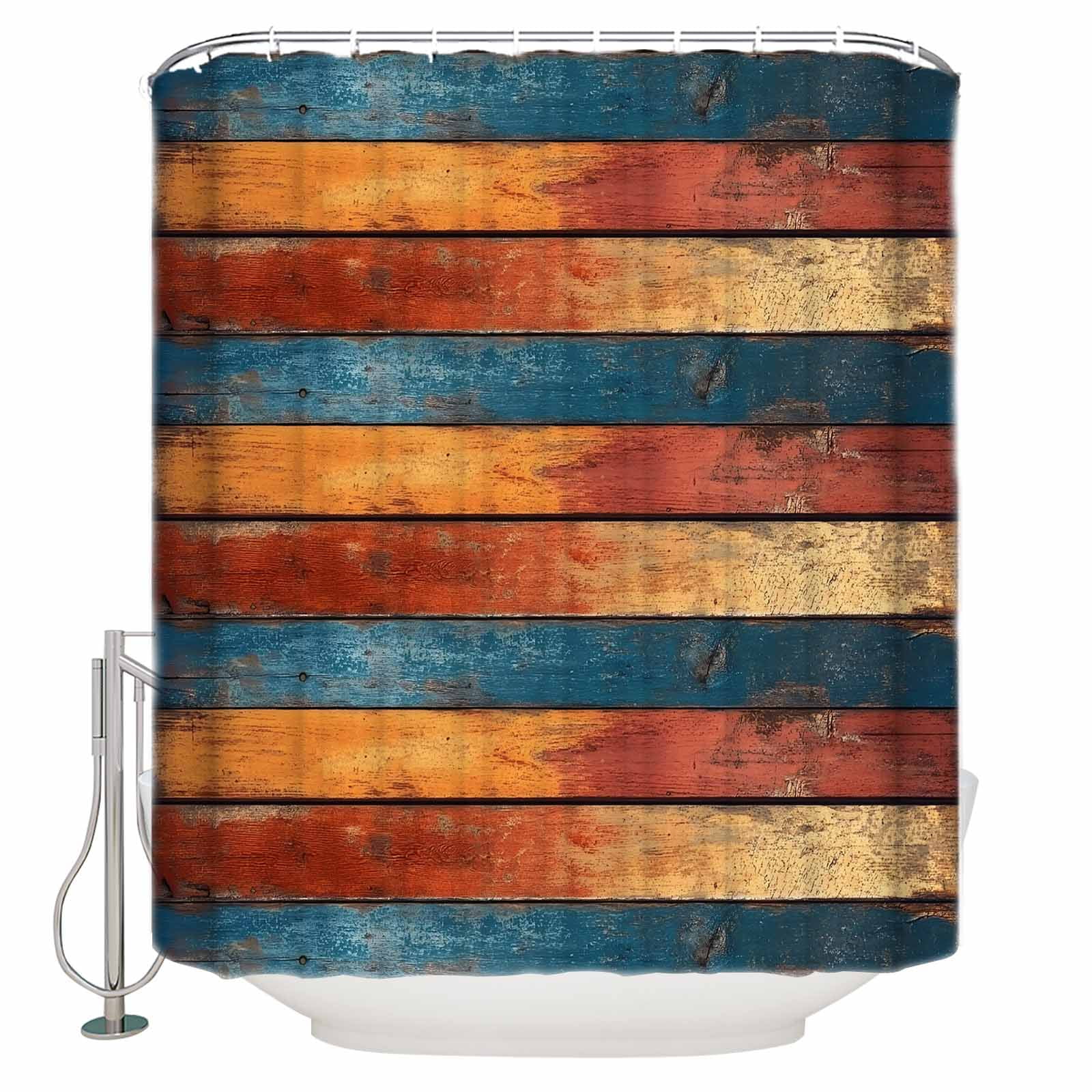 Farmhouse Orange Blue Yellow Bathroom Shower Curtains with 12 Hooks ...