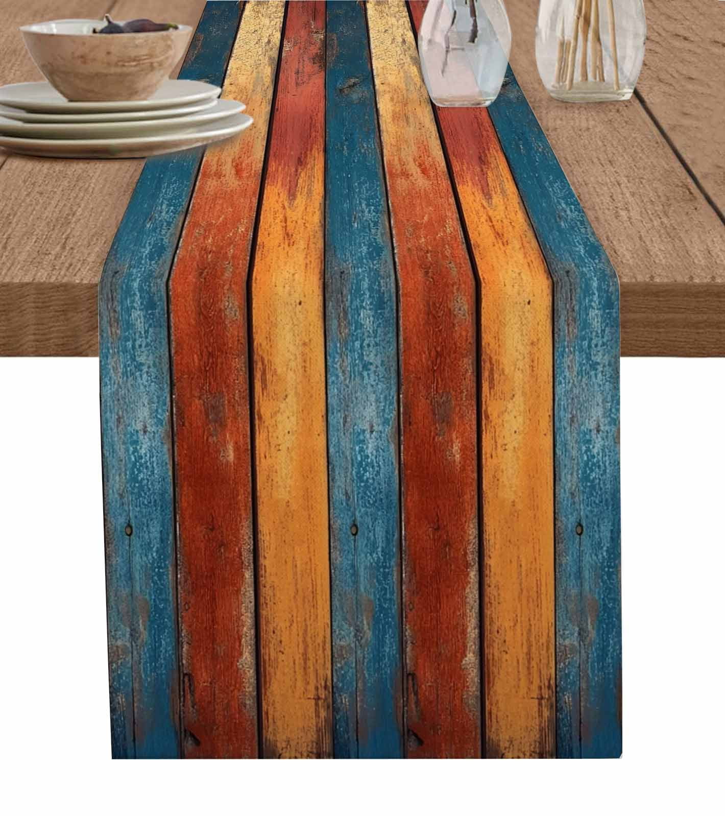 Farmhouse Orange Blue Yellow Burlap Cotton Table Runner 13x36 Inches ...