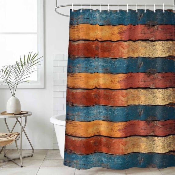 Farmhouse Orange Blue Yellow Waterproof Fabric Shower Curtain,Vintage ...