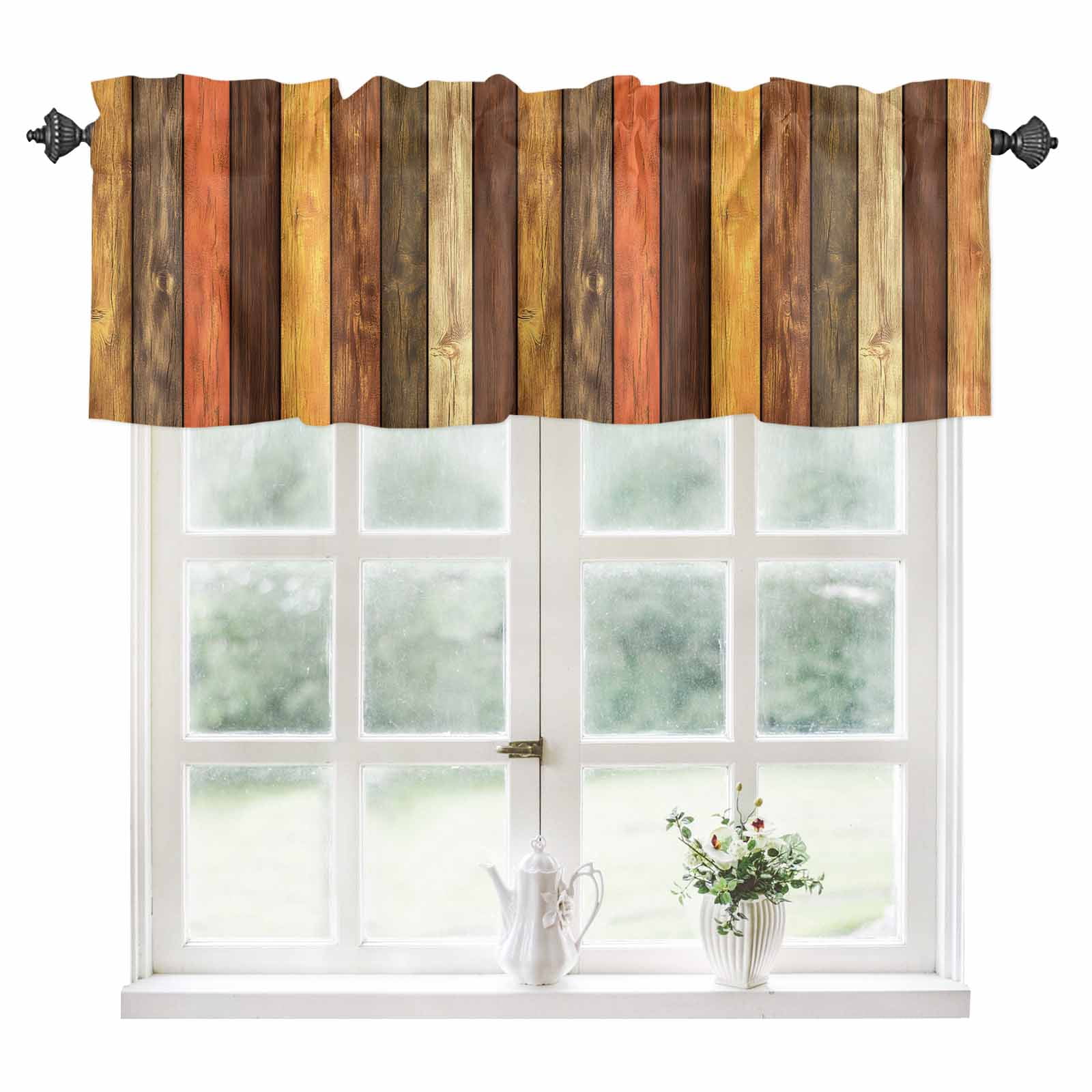 Farmhouse Orange Brown Kitchen Valances for Windows 42x12 Inch Kitchen ...