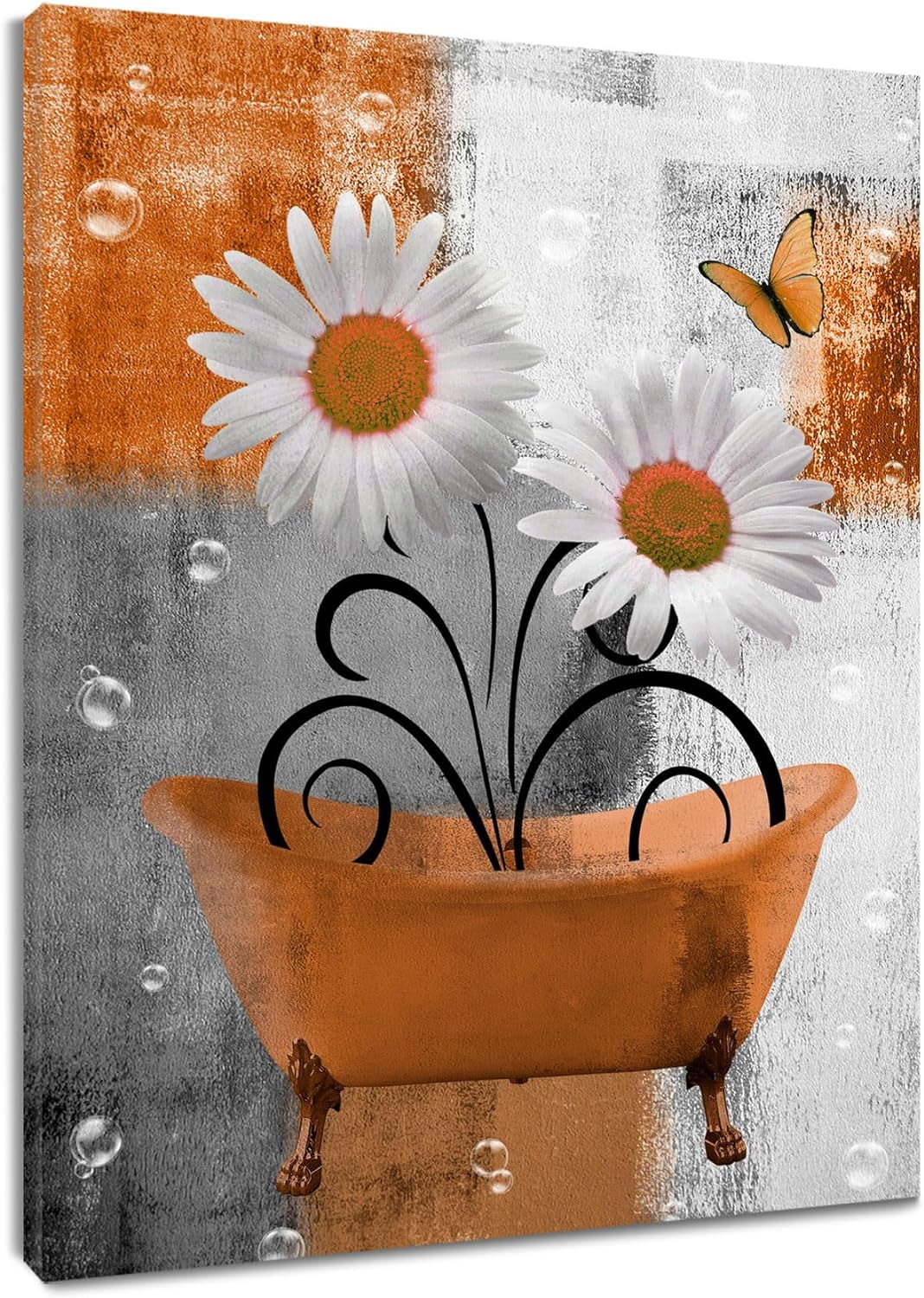 Farmhouse Orange Floral Wall Art for Living Room Daisy Flower in ...