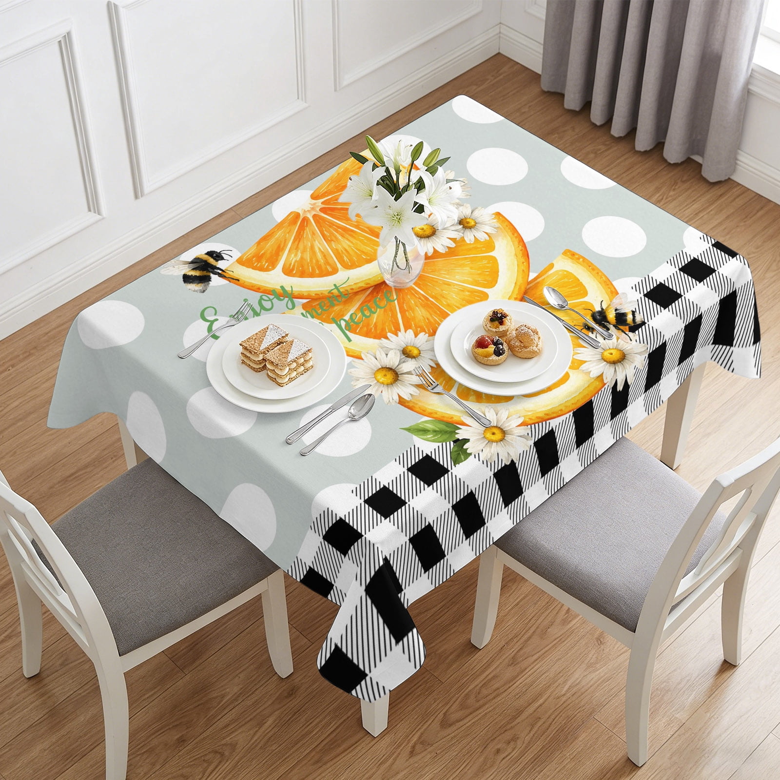 Farmhouse Orange Flower Bee Table Cloth 60x84in, Waterproof Rectangle ...