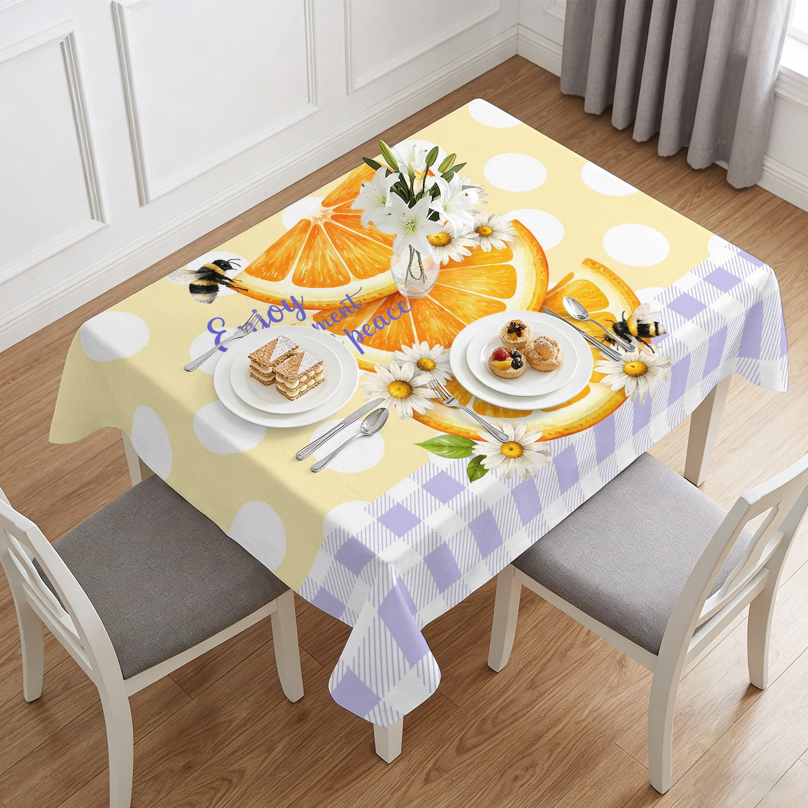 Farmhouse Orange Fruit Bee Table Cloth 60x84in, Waterproof Rectangle ...