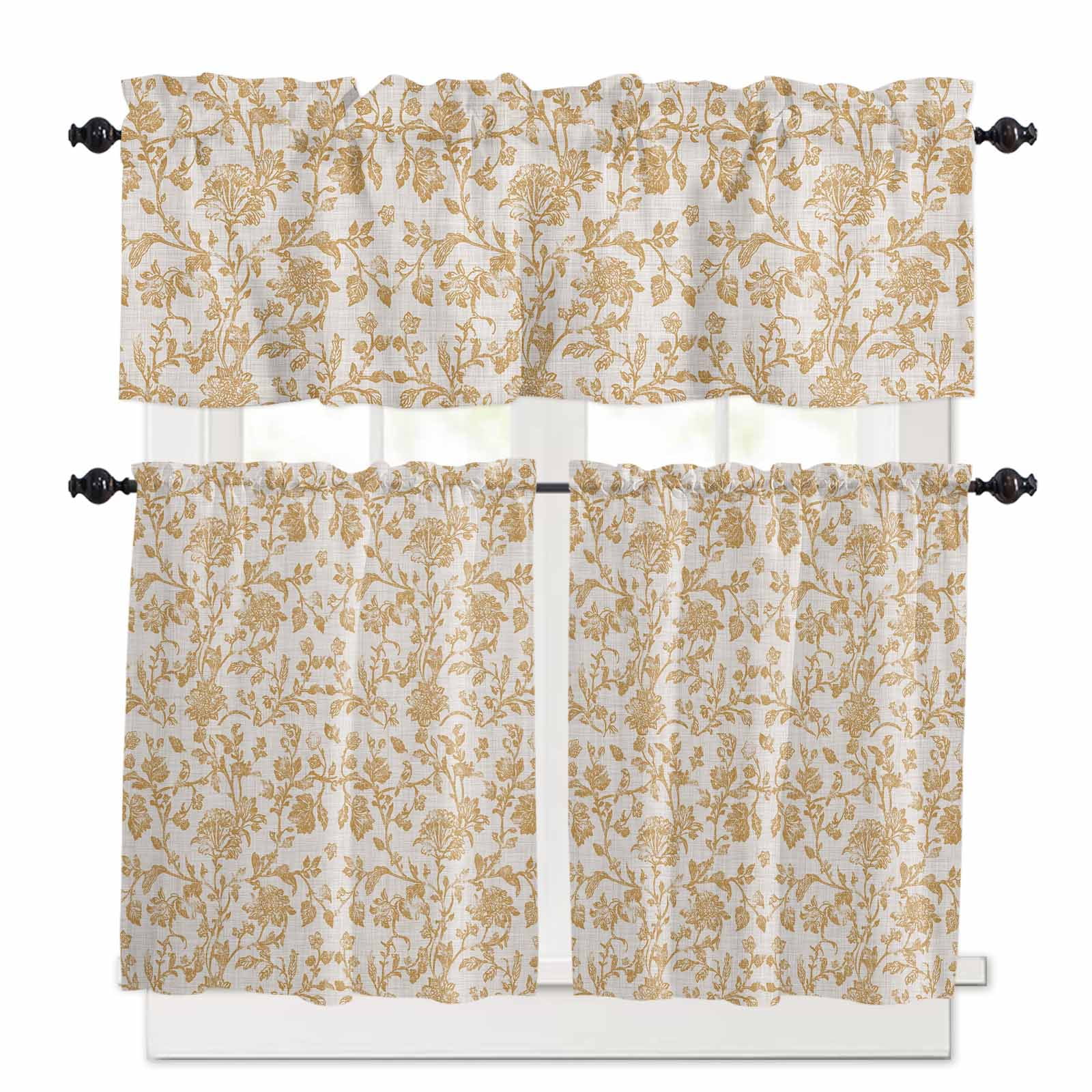 Farmhouse Orange Kitchen Curtains Set for Windows 3 Pieces,36 Inch ...