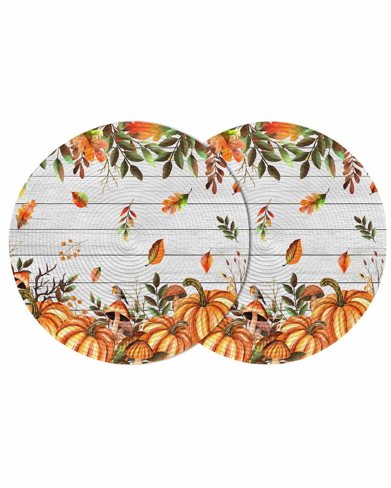 Farmhouse Orange Pumpkins Fall Thanksgiving Round Table Placemats set ...