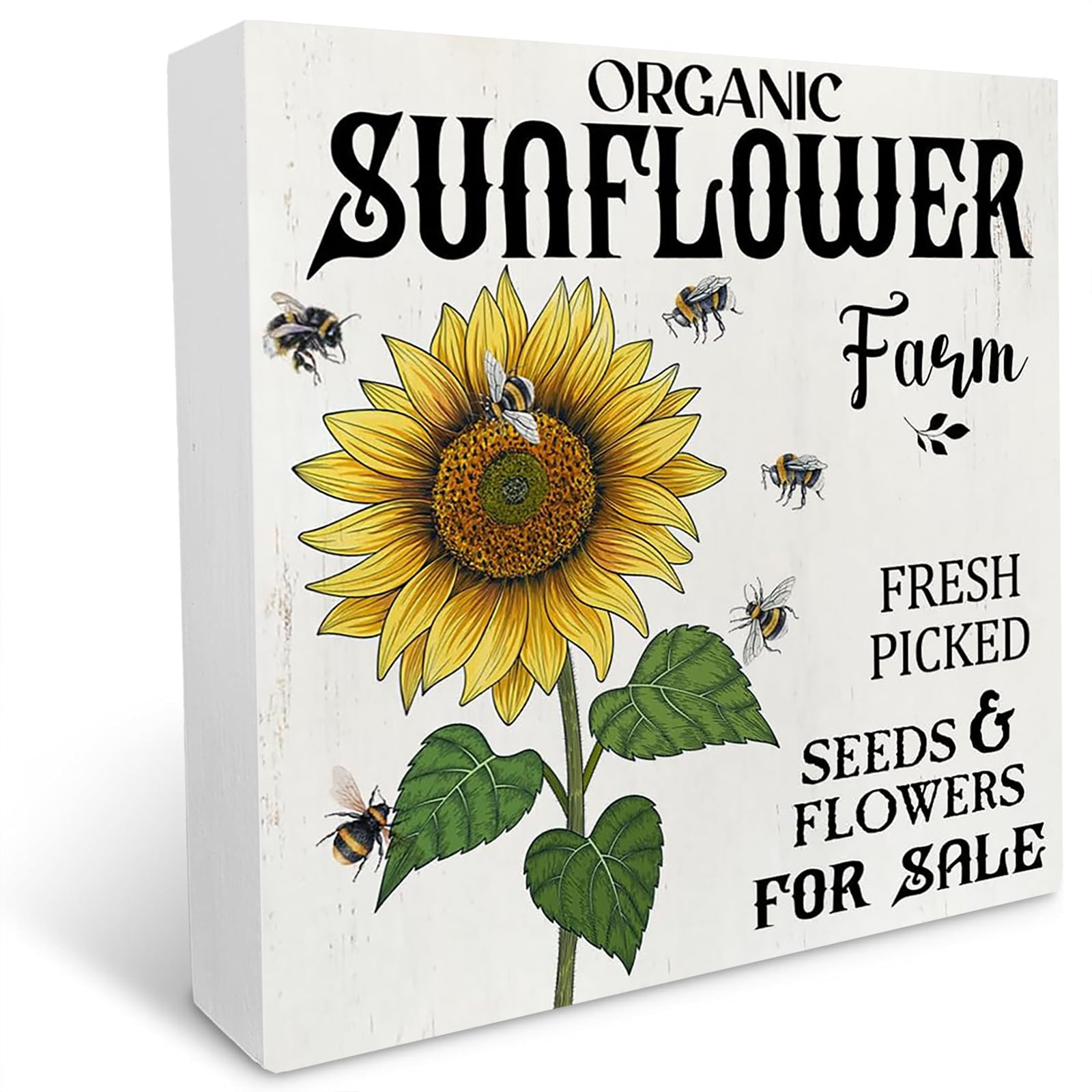 Farmhouse Organic Sunflower Farm Wooden Box Sign Artwork Sunflower Wood ...