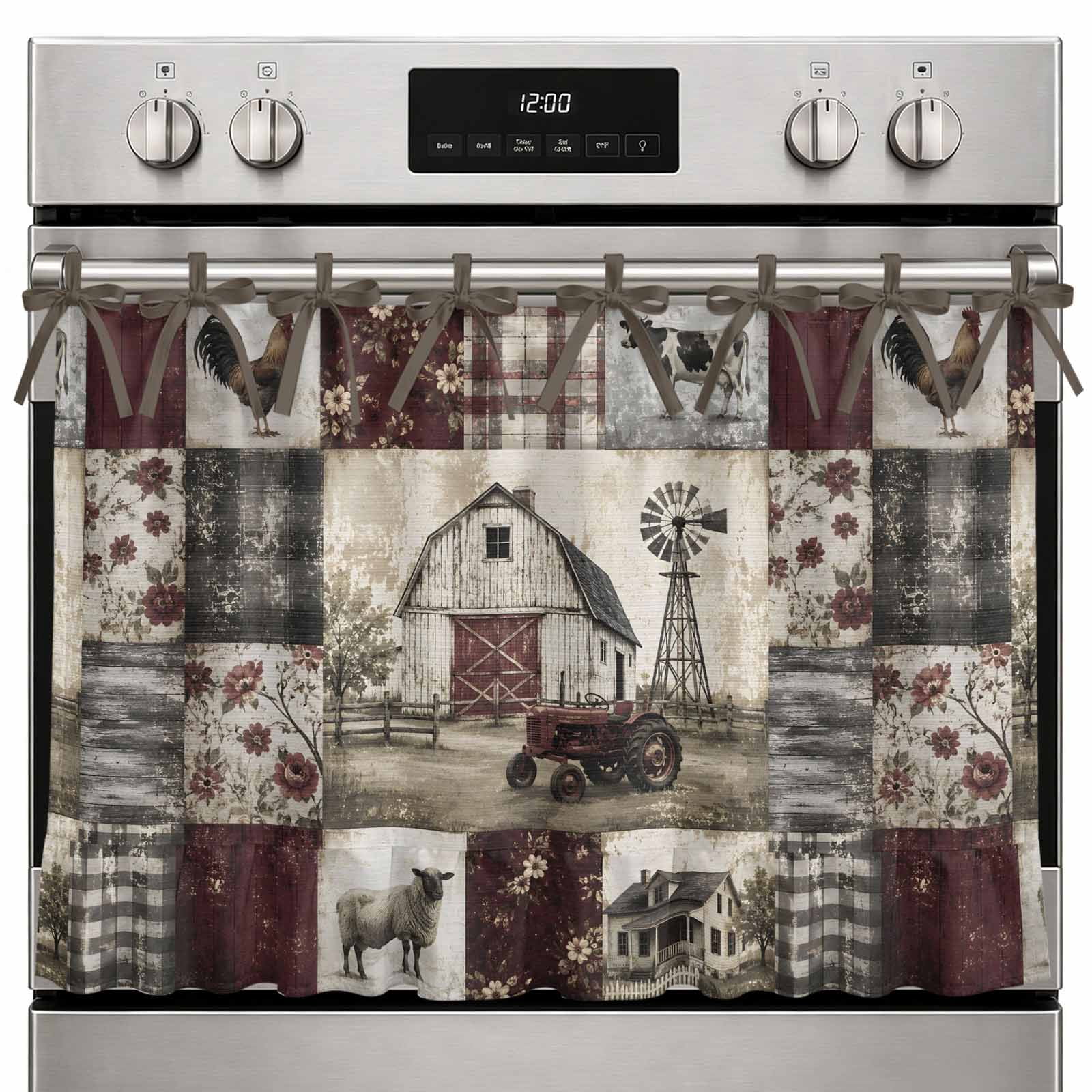 Farmhouse Oven Skirt Curtain Farmhouse Checked Oven Curtain Tie Top ...