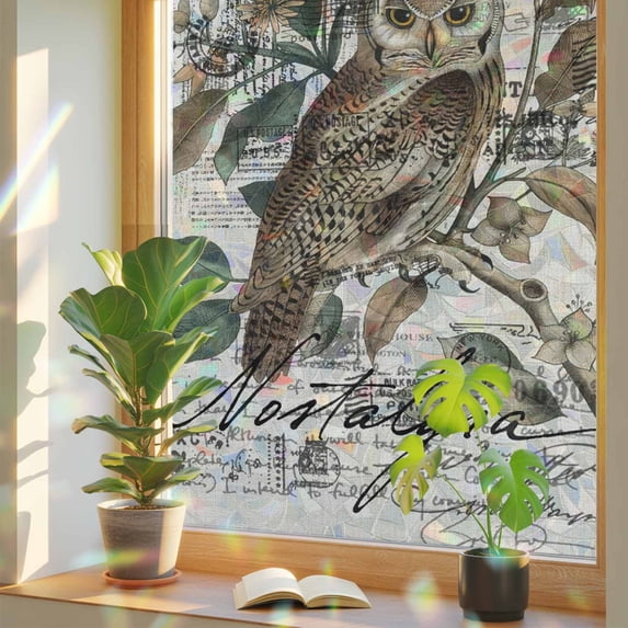 Farmhouse Owl Privacy Window Film, Decorative Stained Glass Window Film ...